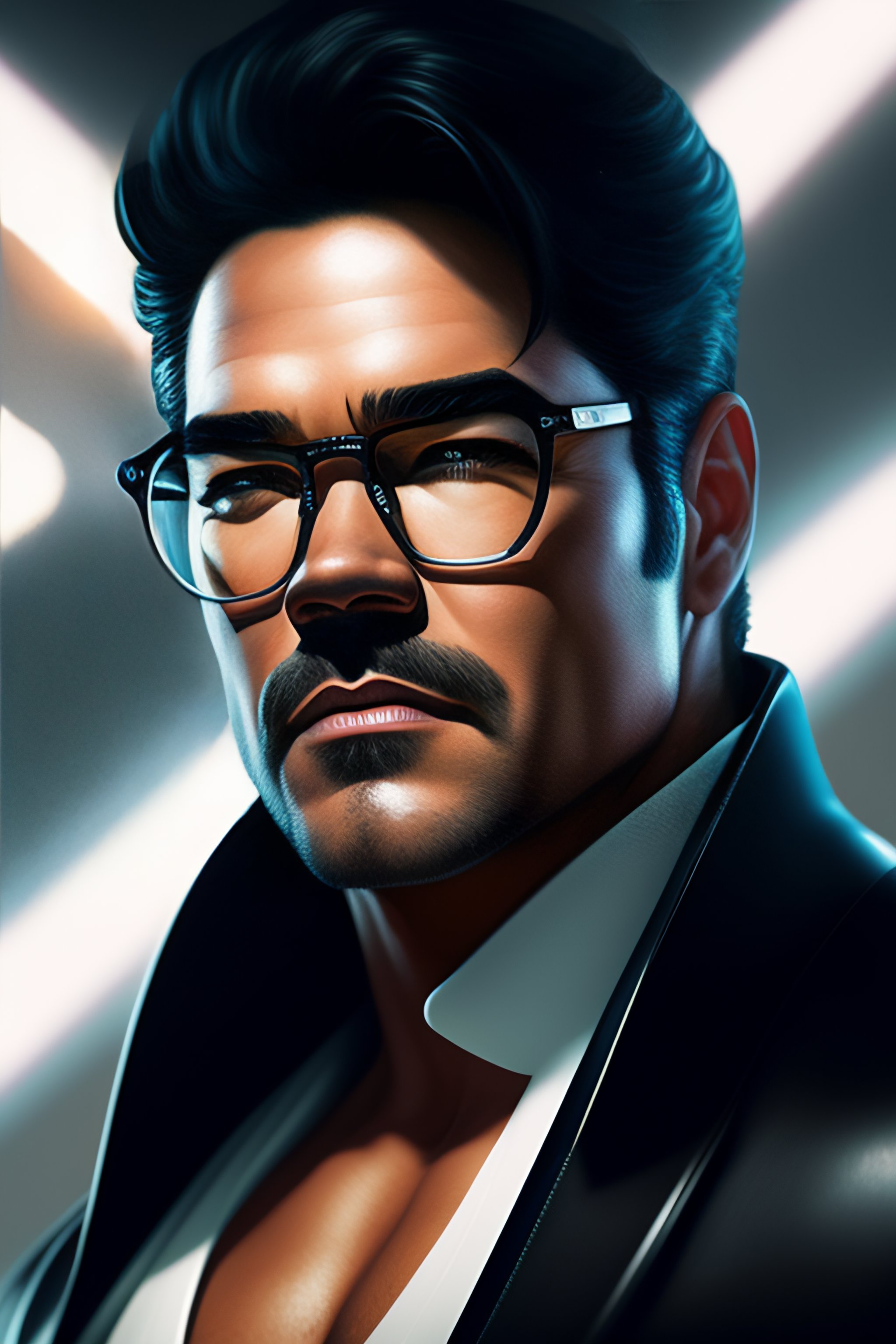 Lexica - Portrait of dean cain with black glasses white and black hair ...