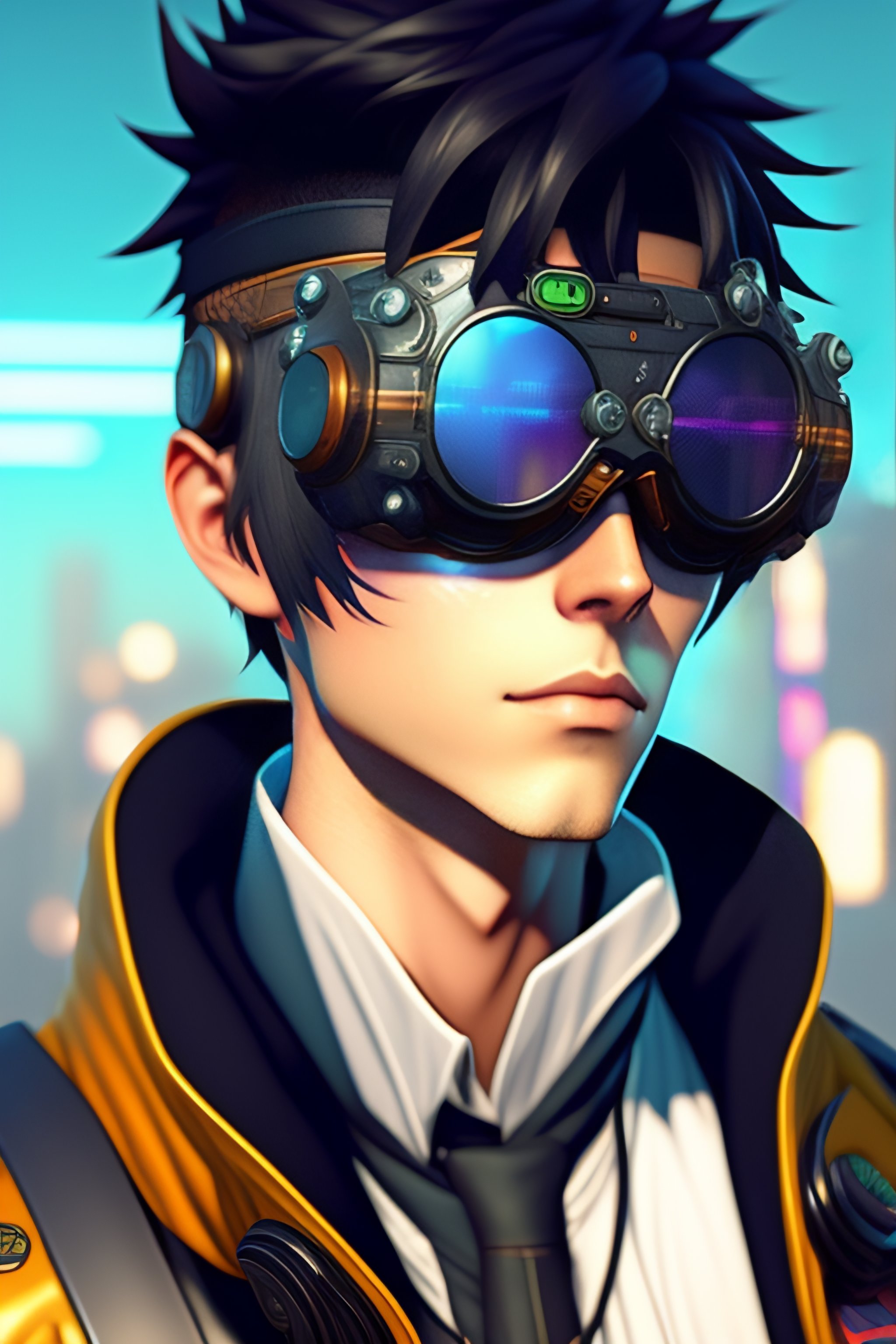 Lexica - Cyberpunk programmer anime boy. steampunk goggles.symmetric ...