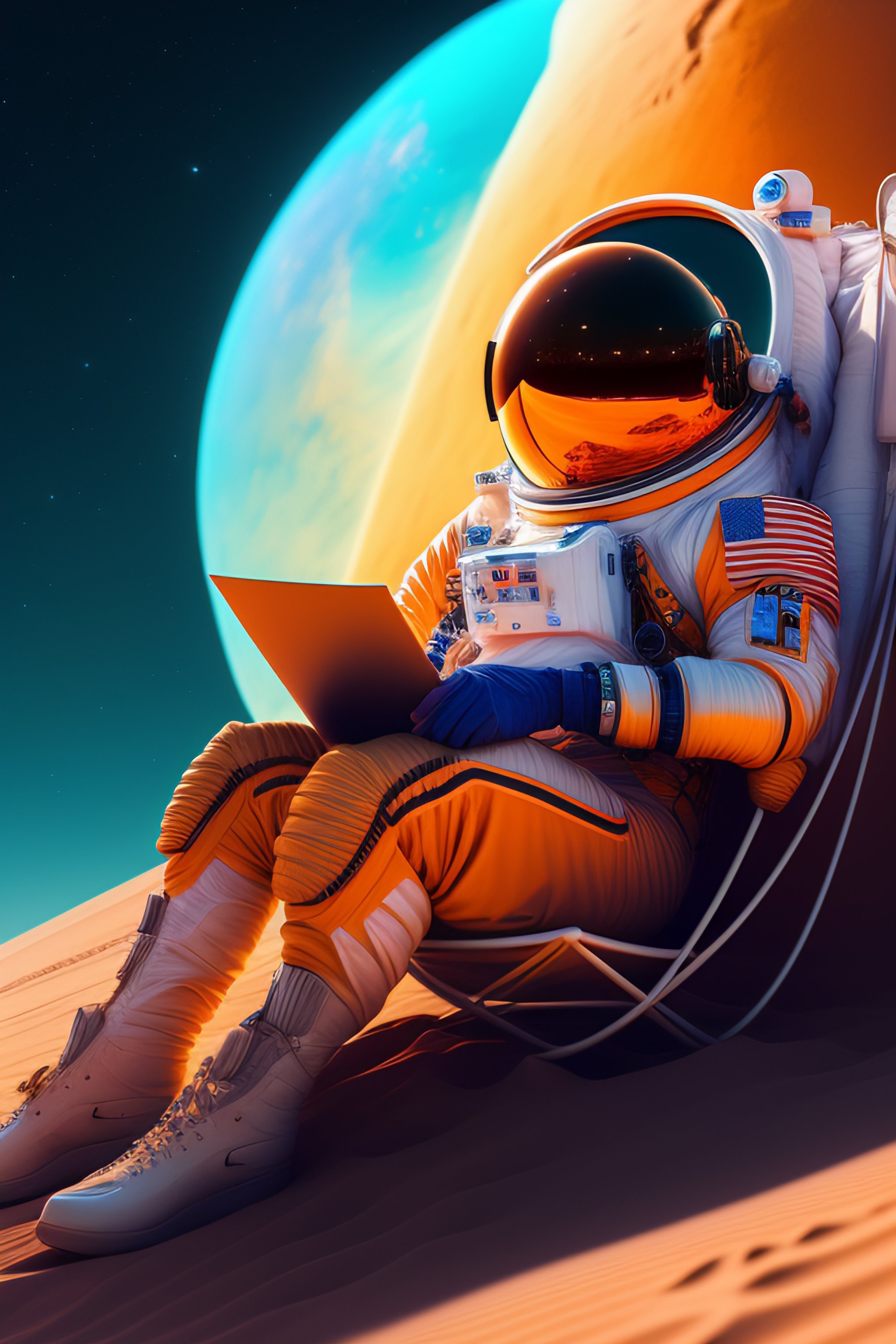 Lexica - An astronaut resting on mars in a beach chair, vibrant ...
