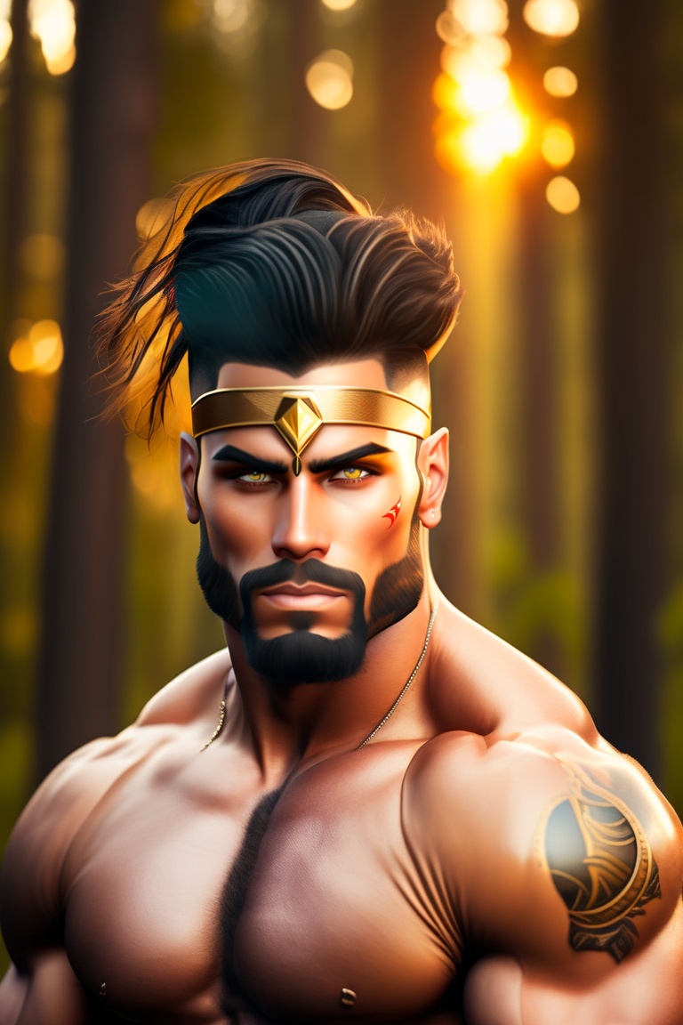 Lexica - Huge muscular man,standing in forest, tan skin, shoulder ...