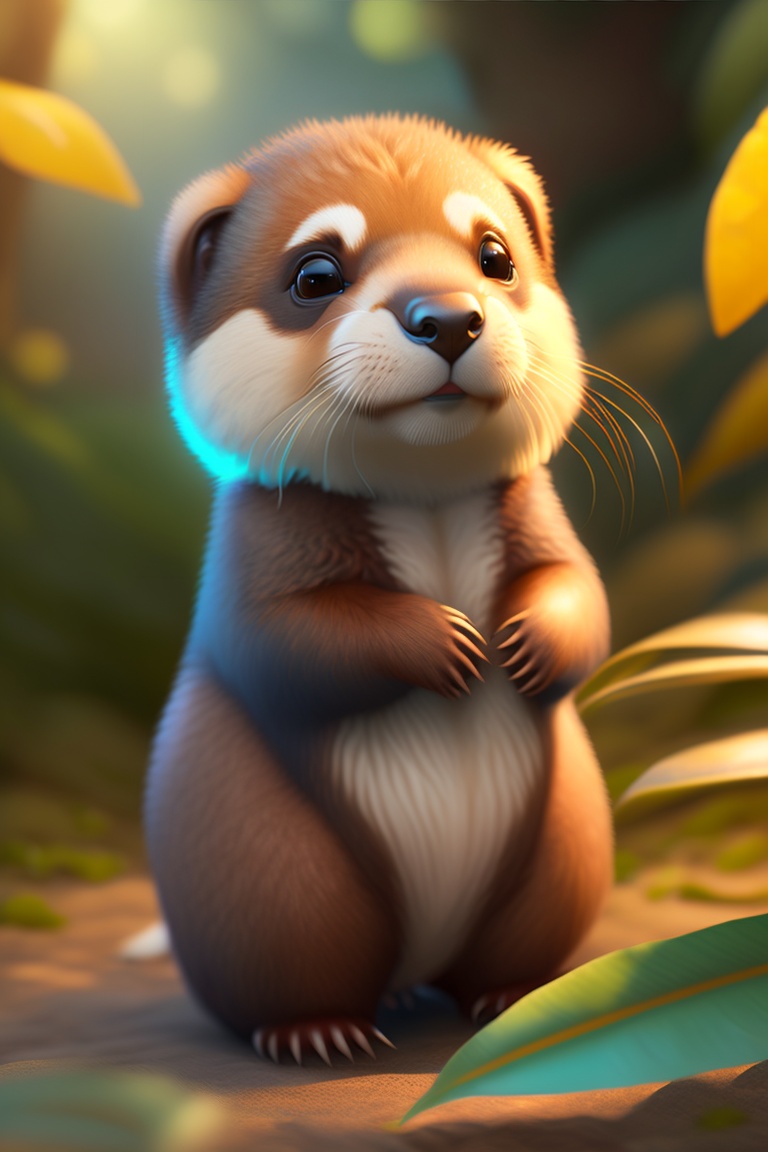 Lexica - Cute adorable litte otter smiling greating me with cyan cloth ...