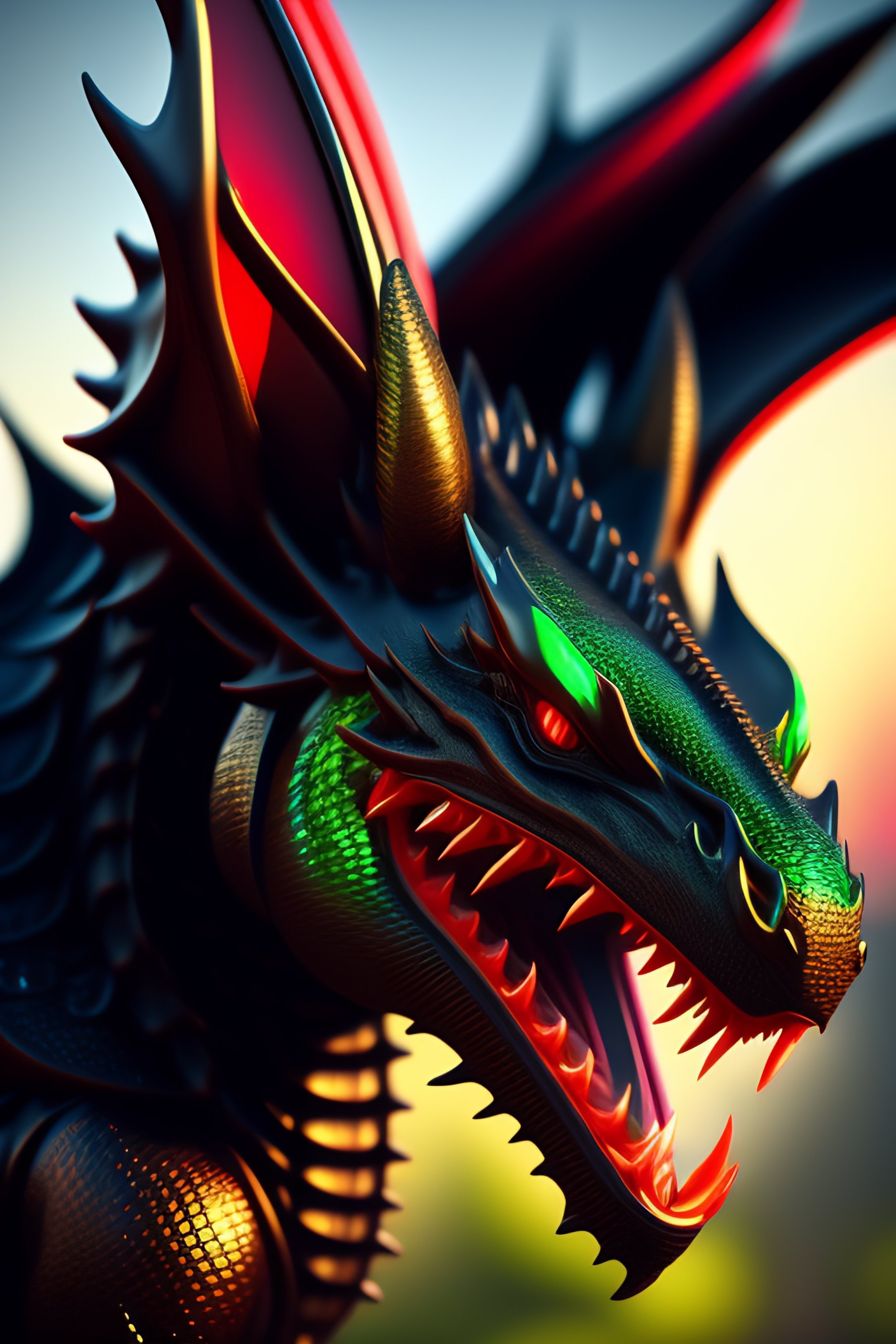 Lexica - Black dragon, green dragon, red, dragon, depth of field,32k ...