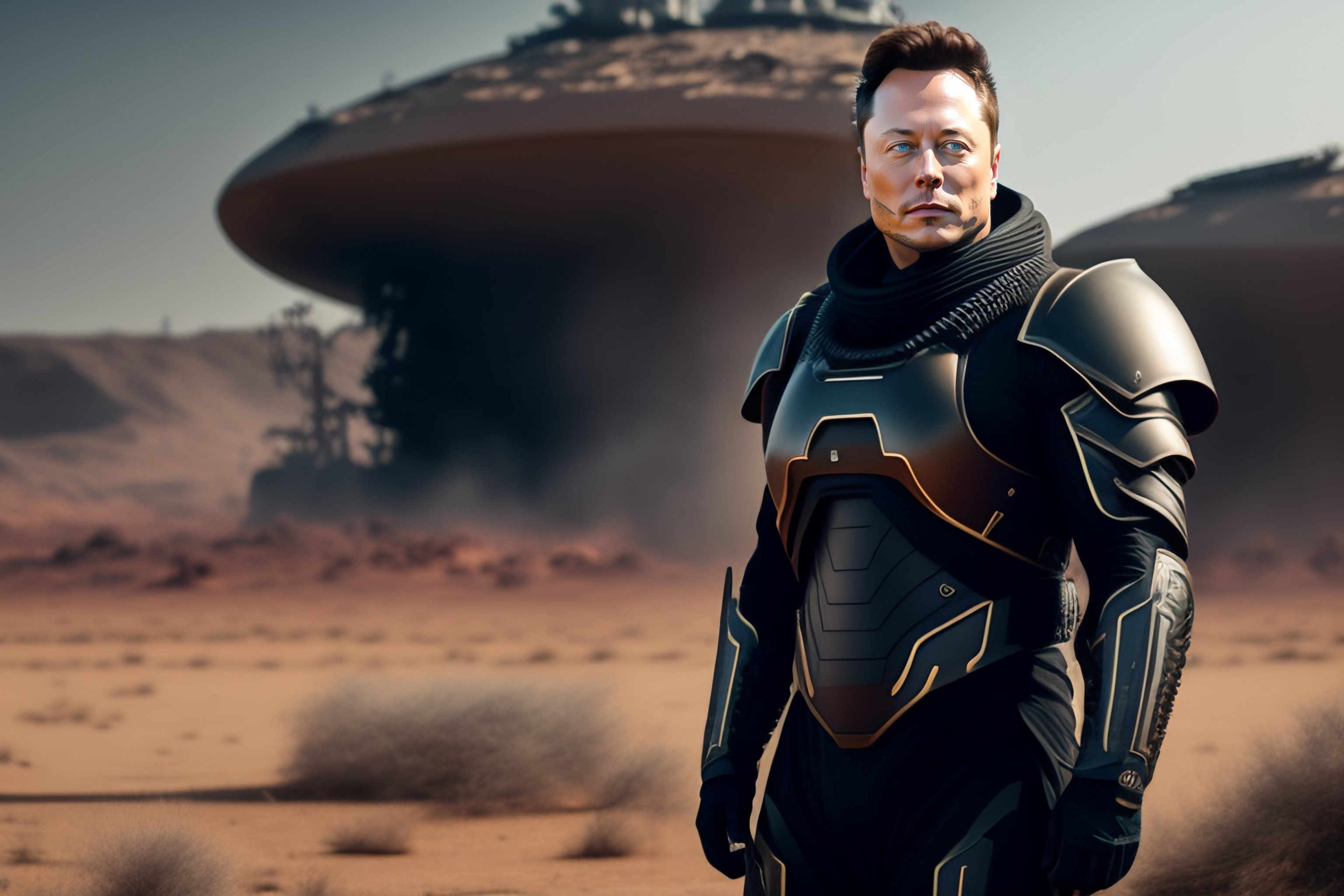 Lexica - Elon musk as a cyber warrior in a burnt land, extremely highly detailed futuristic navy ...
