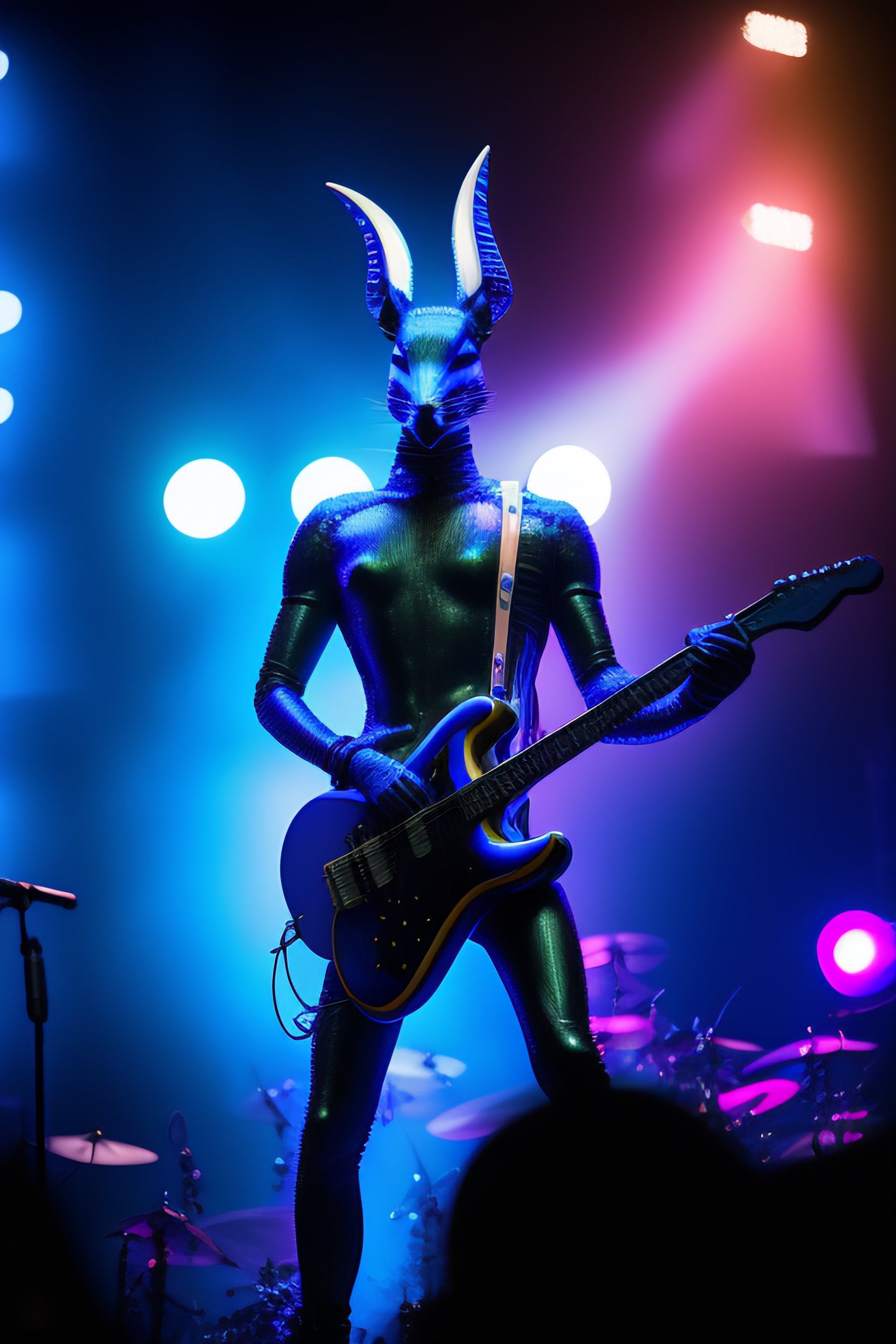 Lexica - Male blue ant rockstar, mystical cartoon humanoid, playing ...