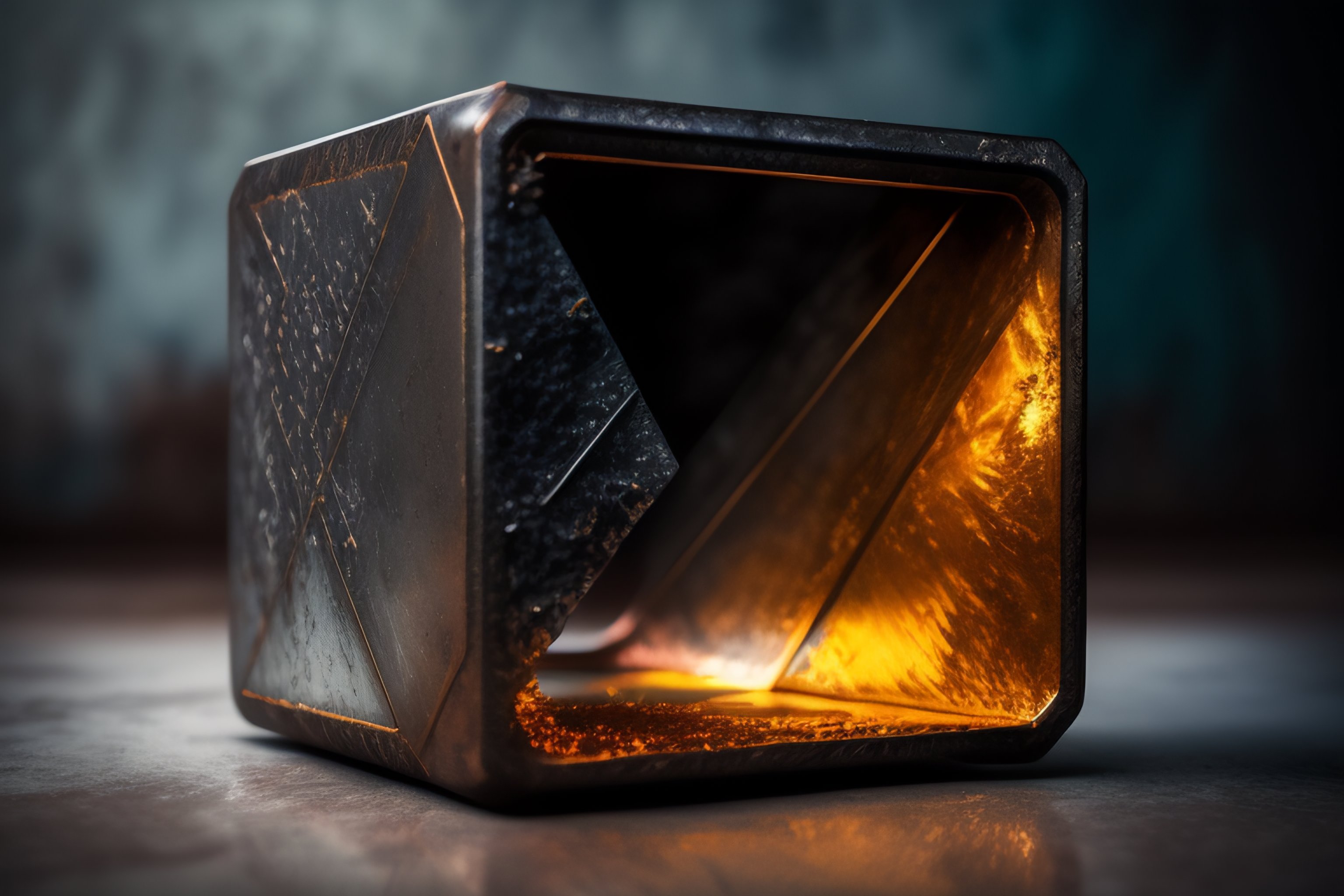 Lexica - Corroded metal prism with markings etched onto its surface ...