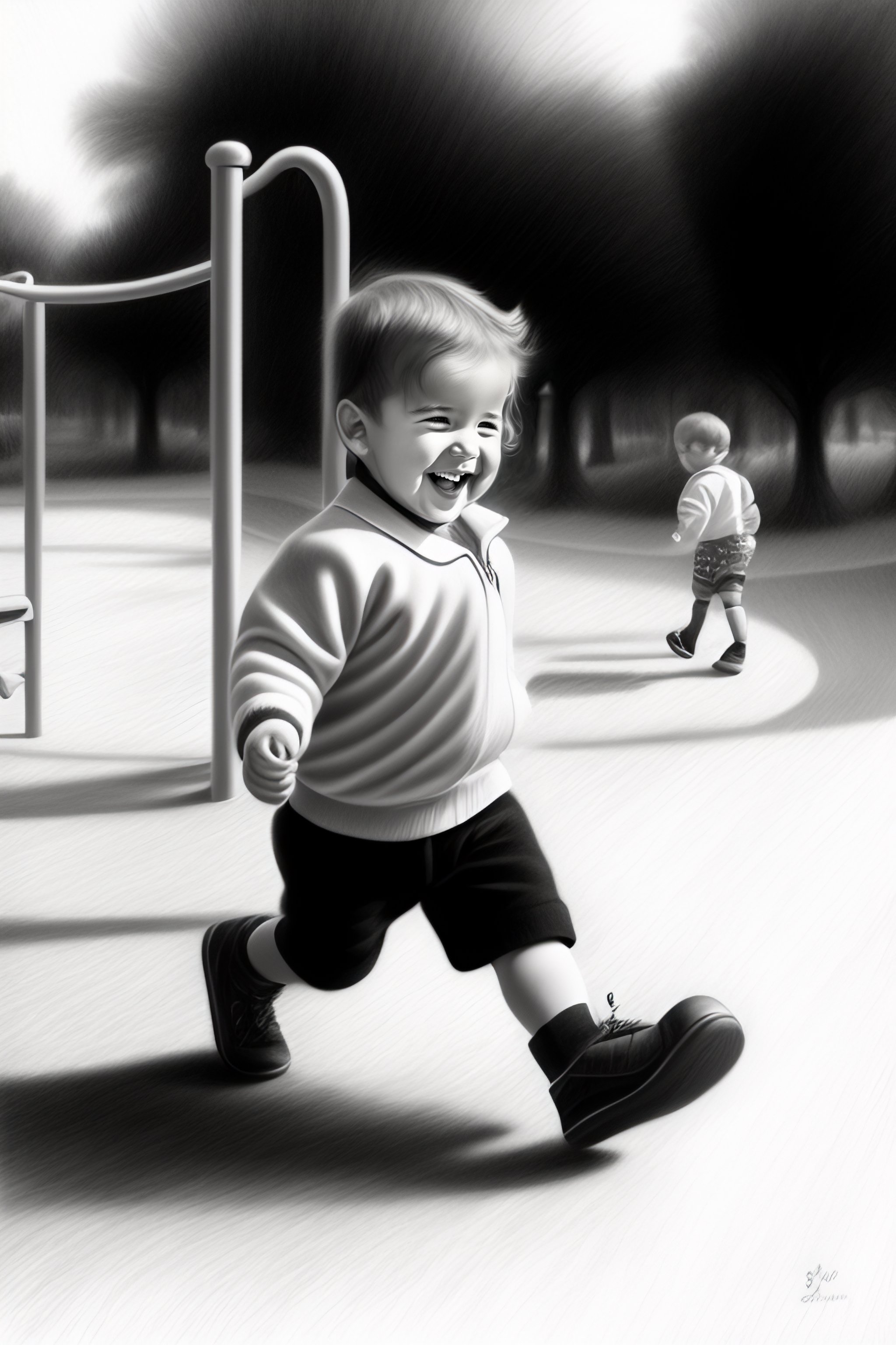 Lexica - Happy child playing on a playground, pencil drawing