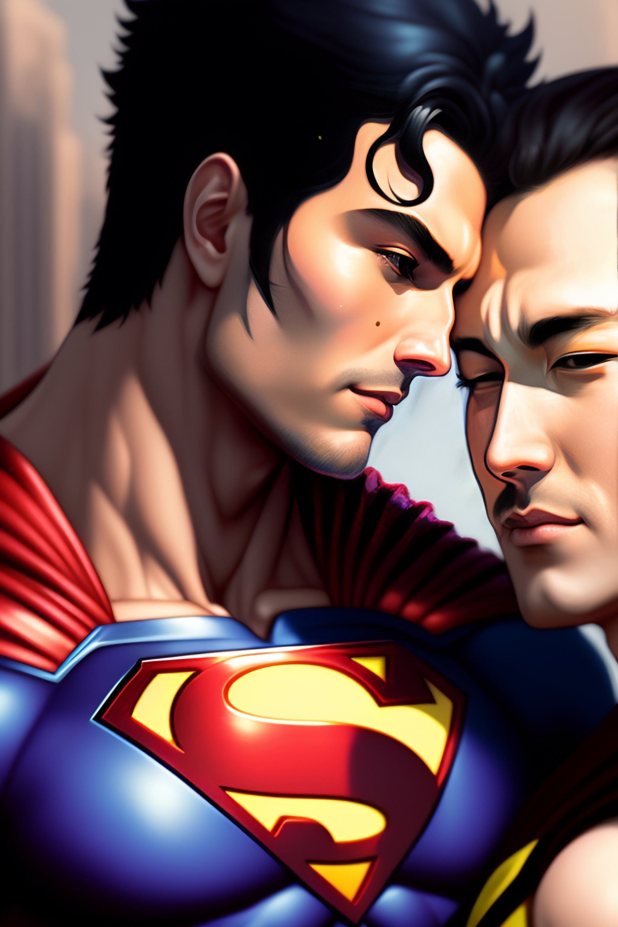 Lexica - Superman and batman kissing clothed, laying in bed, sharp ...