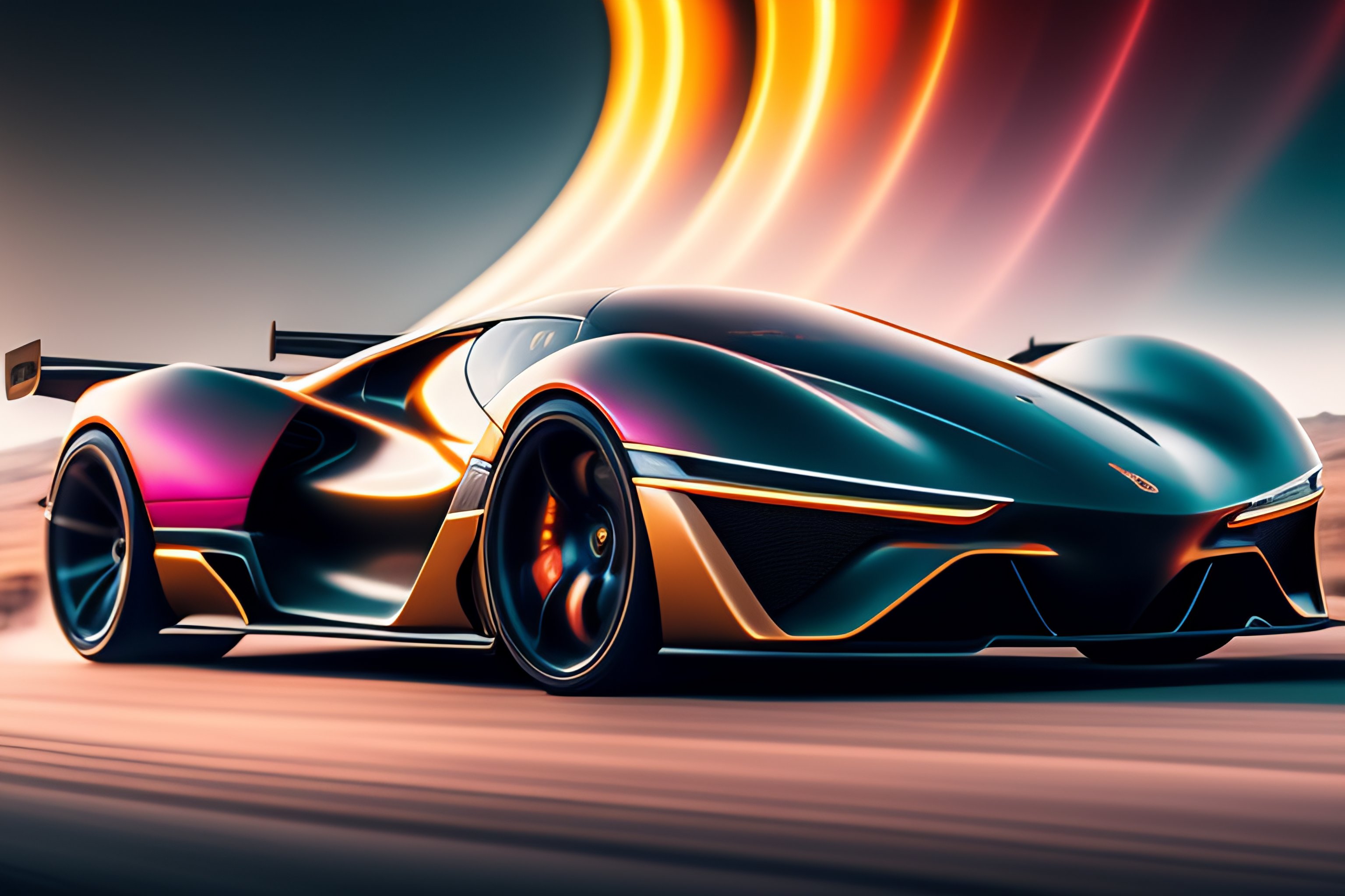 Lexica - Hypercars cyberpunk, muted colors ,swirling color smokes ...