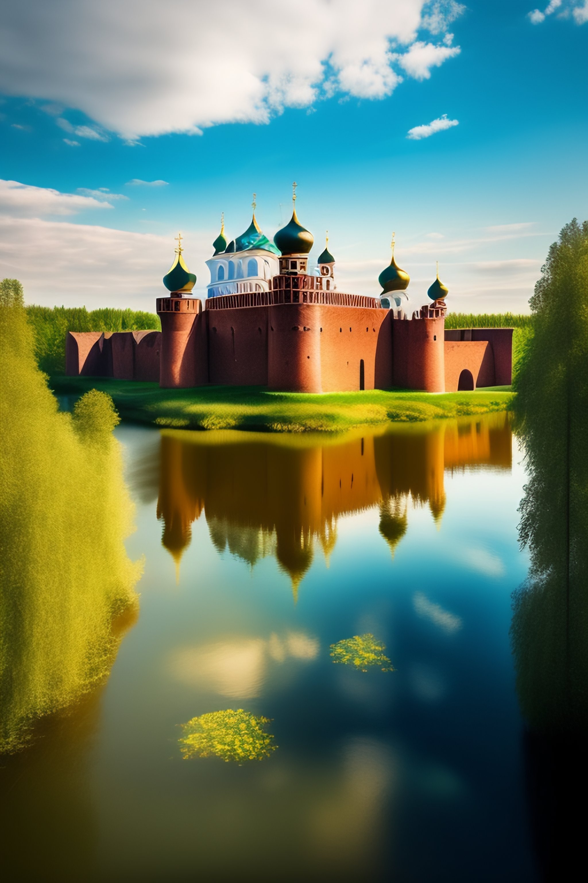 Lexica - Ancient Russian city surrounded by a moat with a white church ...