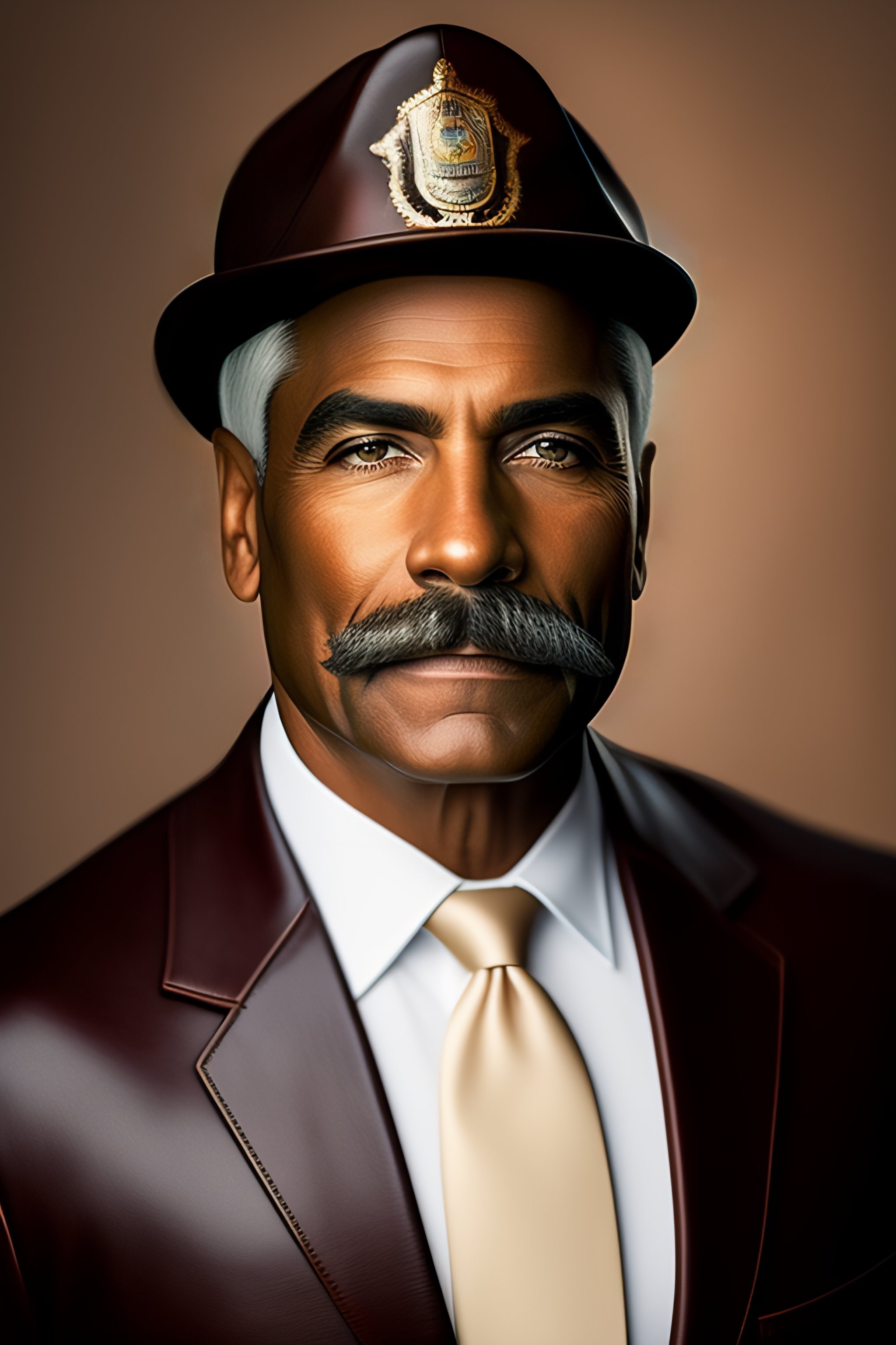 Lexica - Portrait of a 53 year old cop with mustache wearing a brown ...