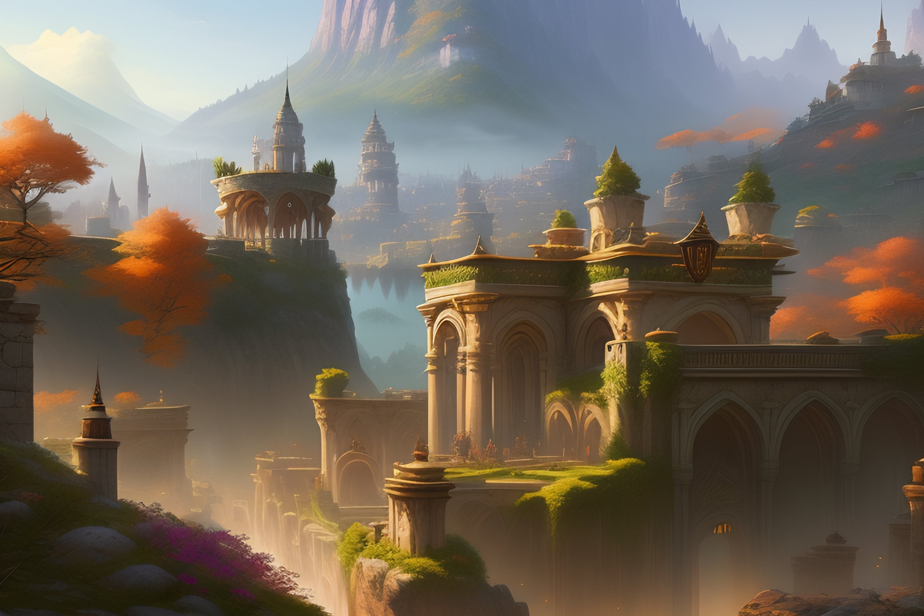 Lexica - Epic view, wide angle, elegant fantasy capital city on ...