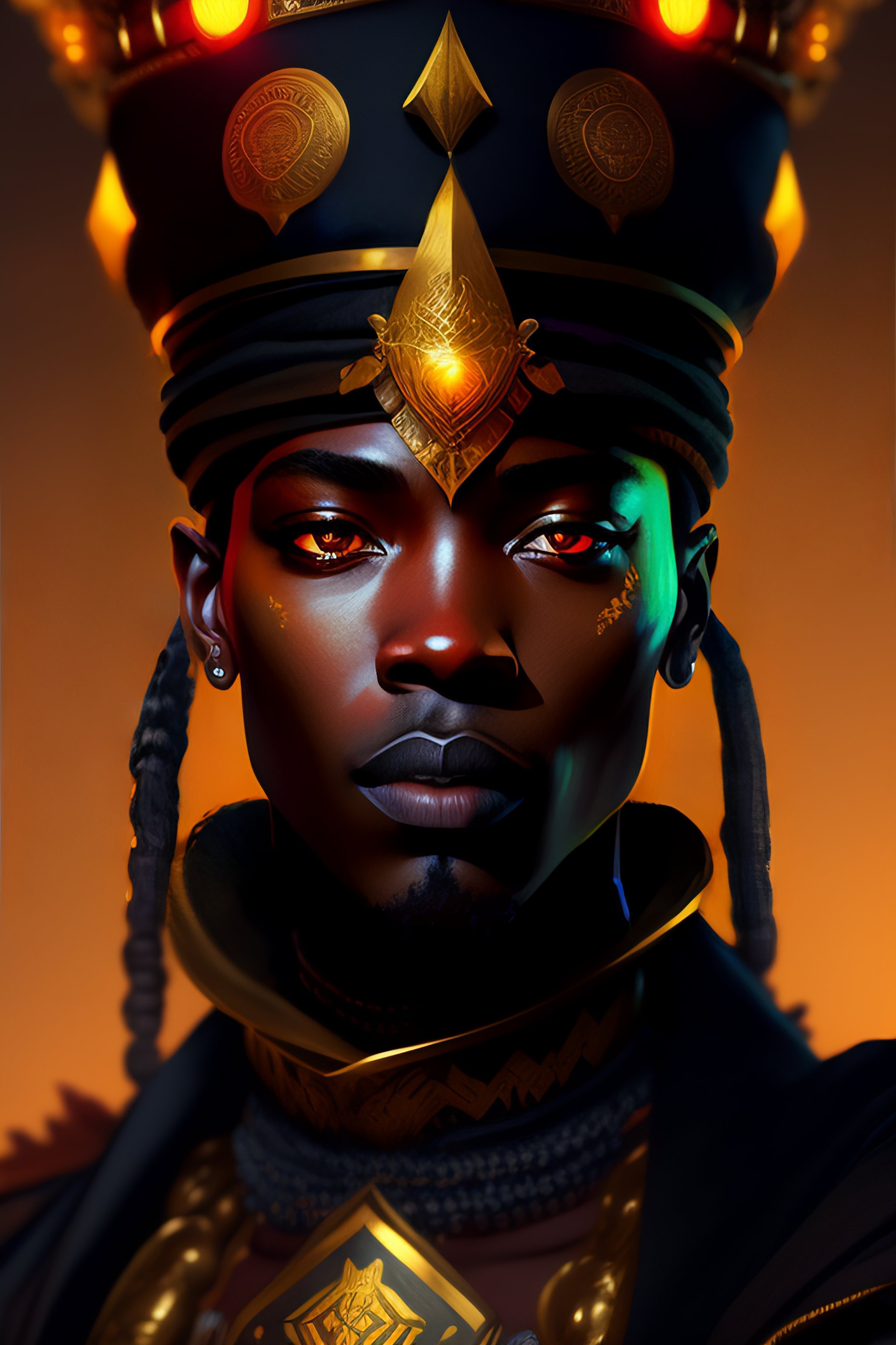 Lexica - A dark and ominous african moor with glowing eyes and a golden ...