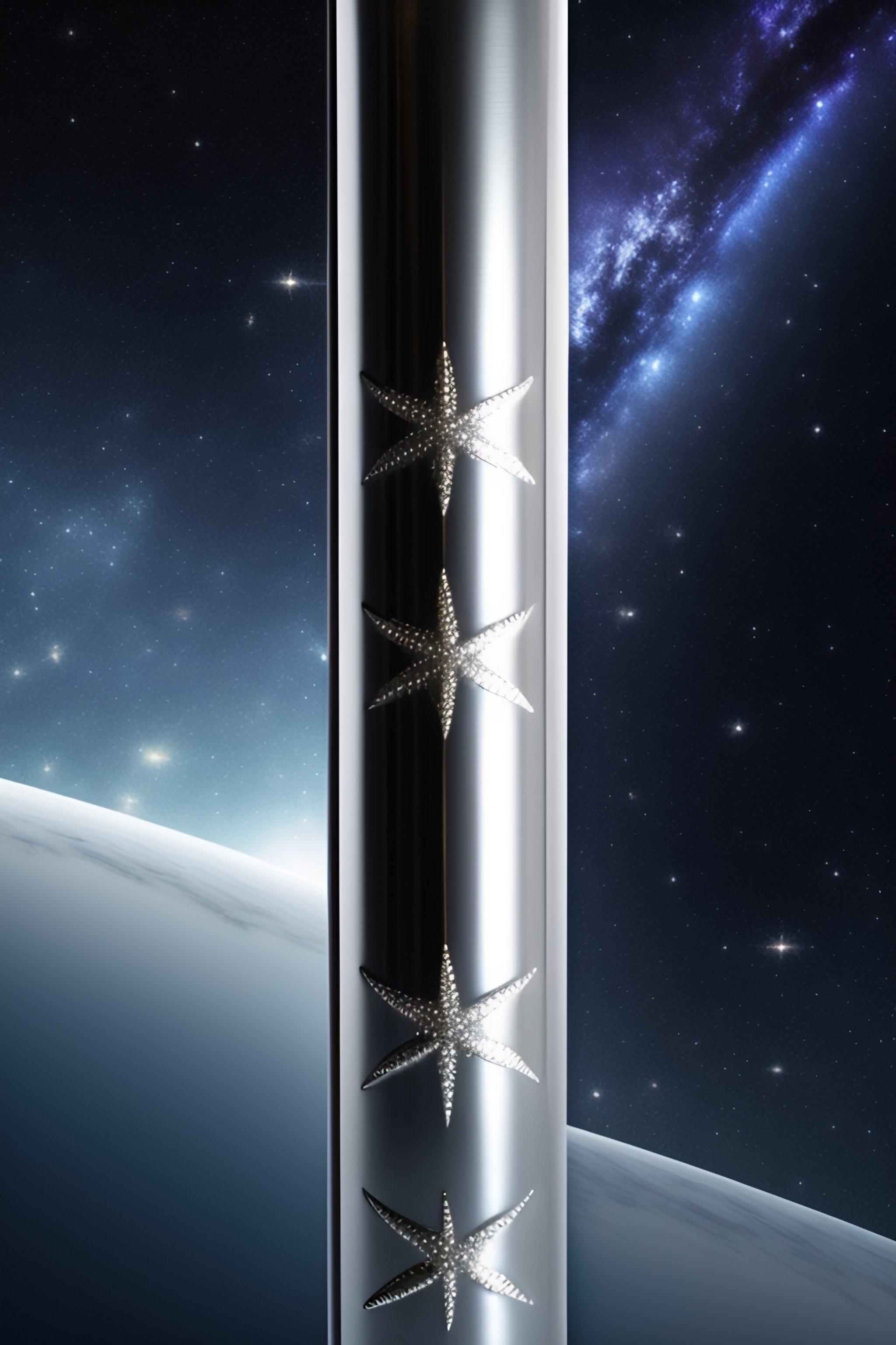 Lexica - Tall silver staff with starlight on top, photo