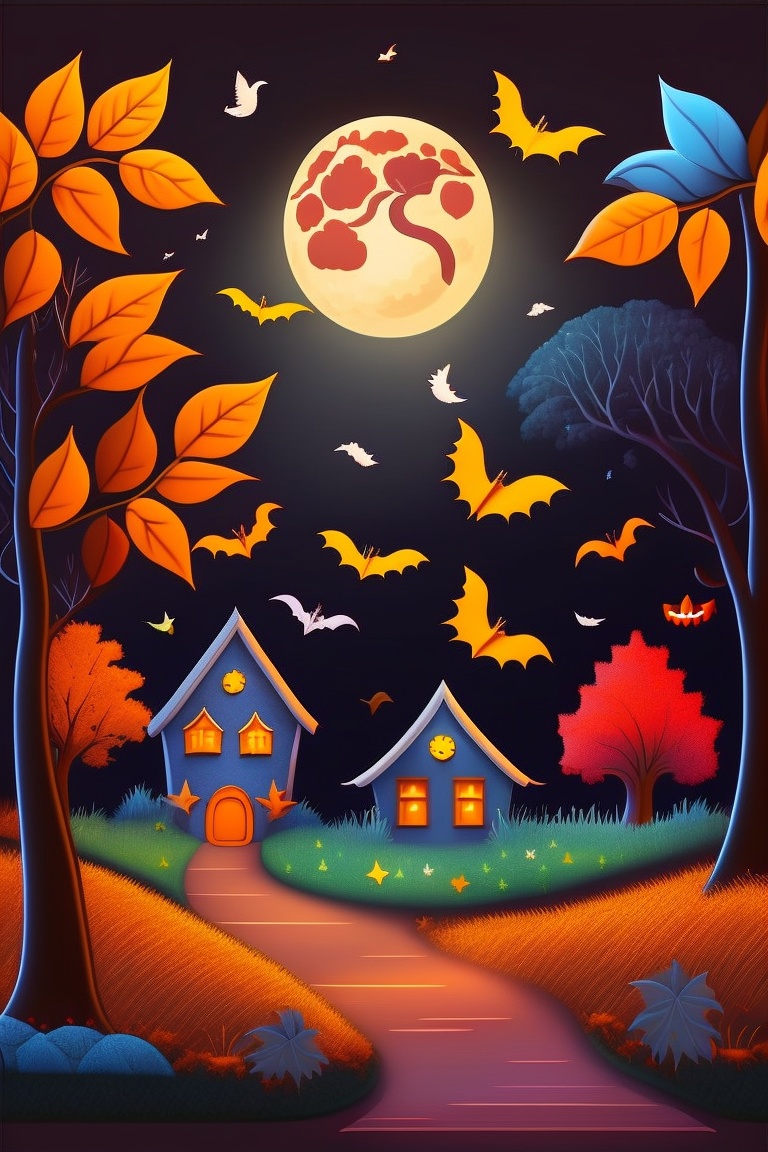 Lexica - October night in Halloween, moonlight, pumpkins, bats and ...