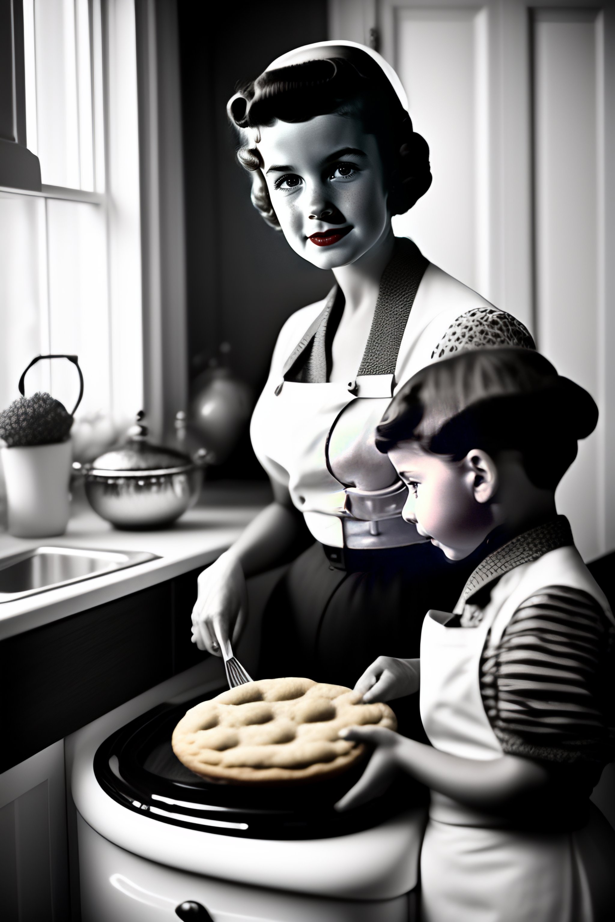 Lexica - Portrait a young beautiful 1950s british housewife cooking ...