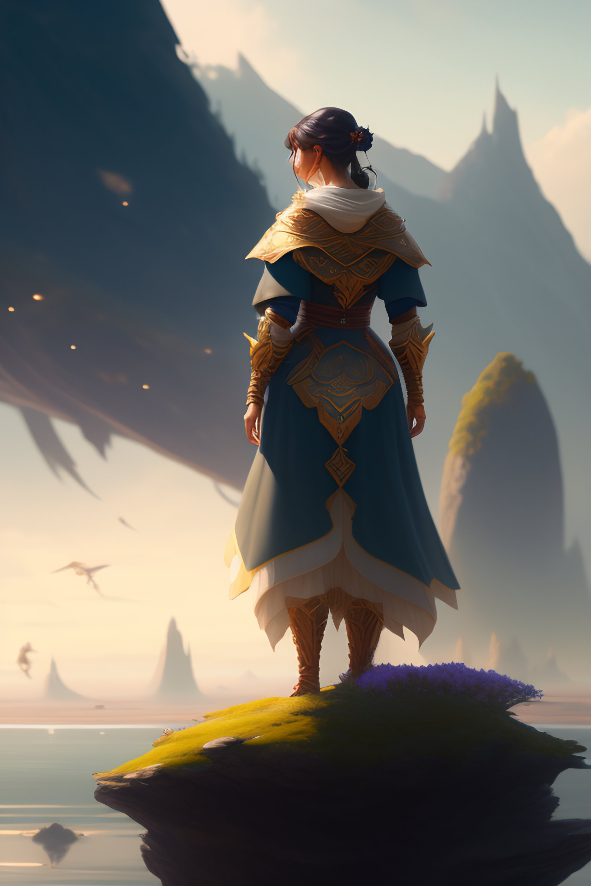 Lexica - Full body corina kopf standing on a floating island with many ...