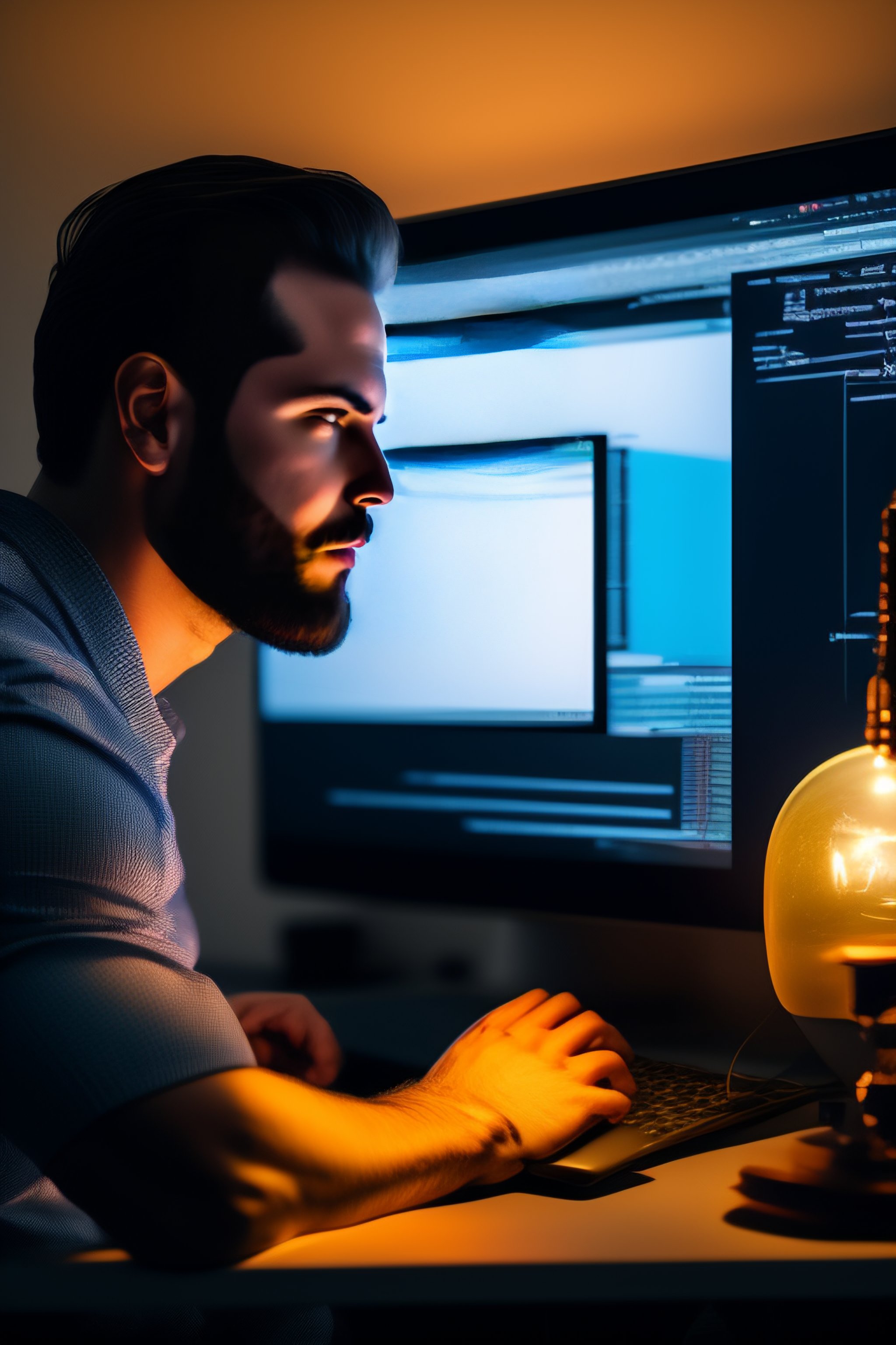 Lexica - Mid 40s software developer working from home in dark room