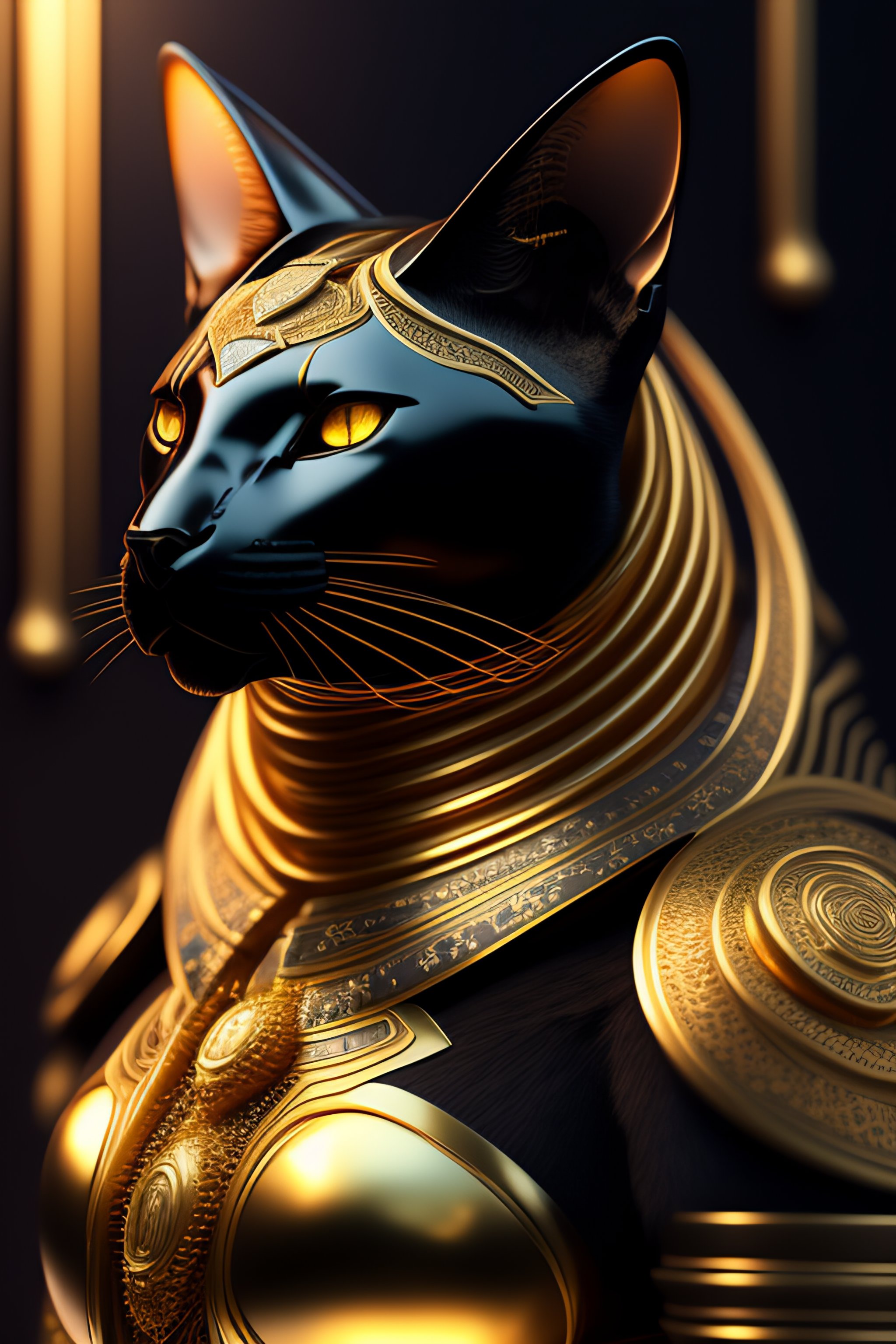 Lexica - Portrait of a cybernetic A black pharaonic cat inlaid with ...