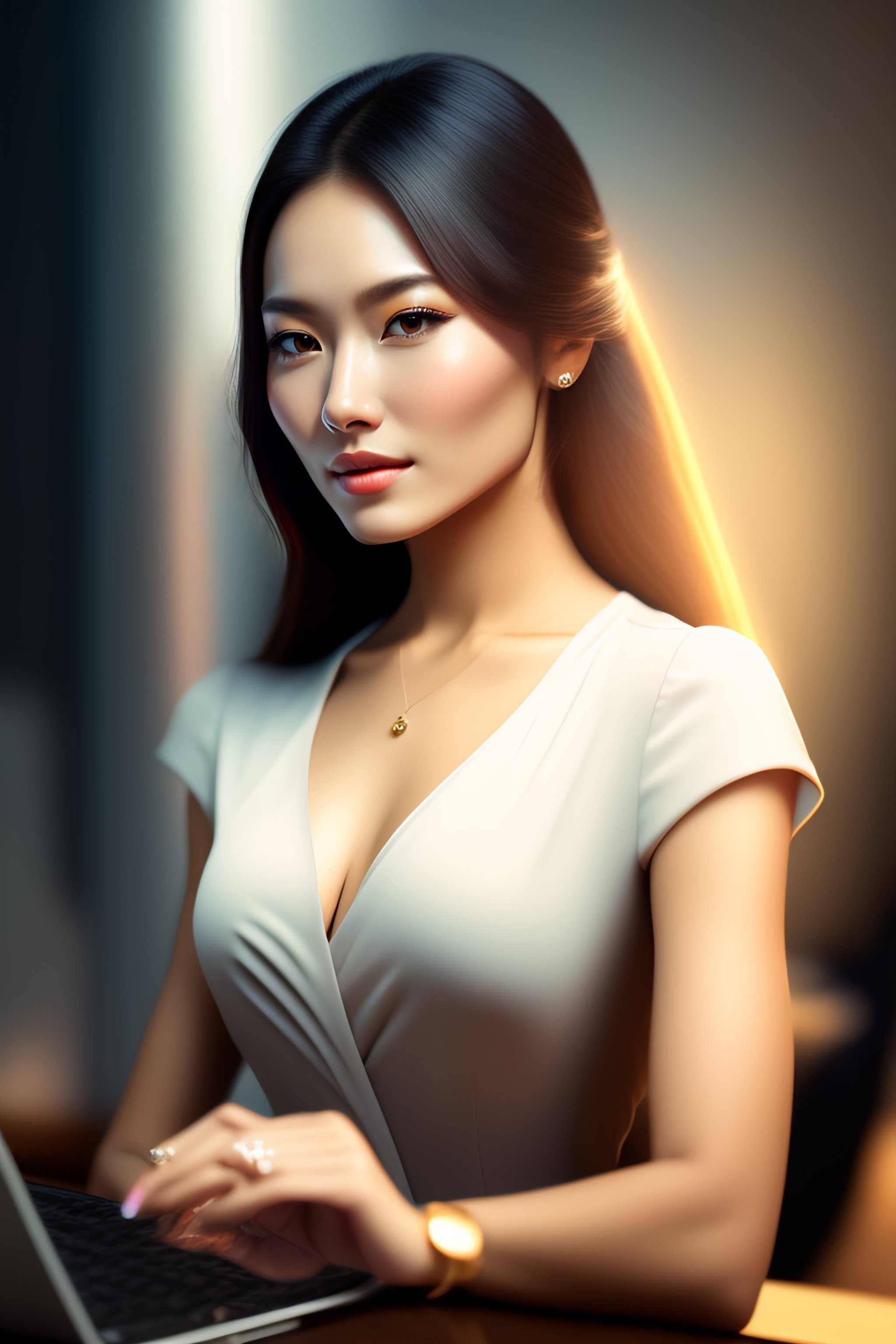 Lexica Beauty Woman With Computer A Character Side Portrait
