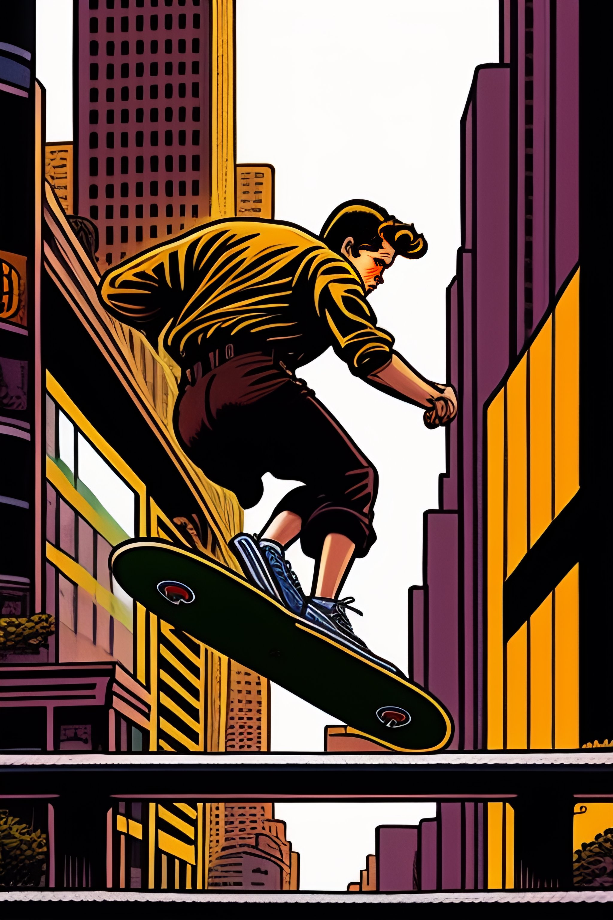 Lexica - 90s comic Graphic art of a person riding skateboards in city ...
