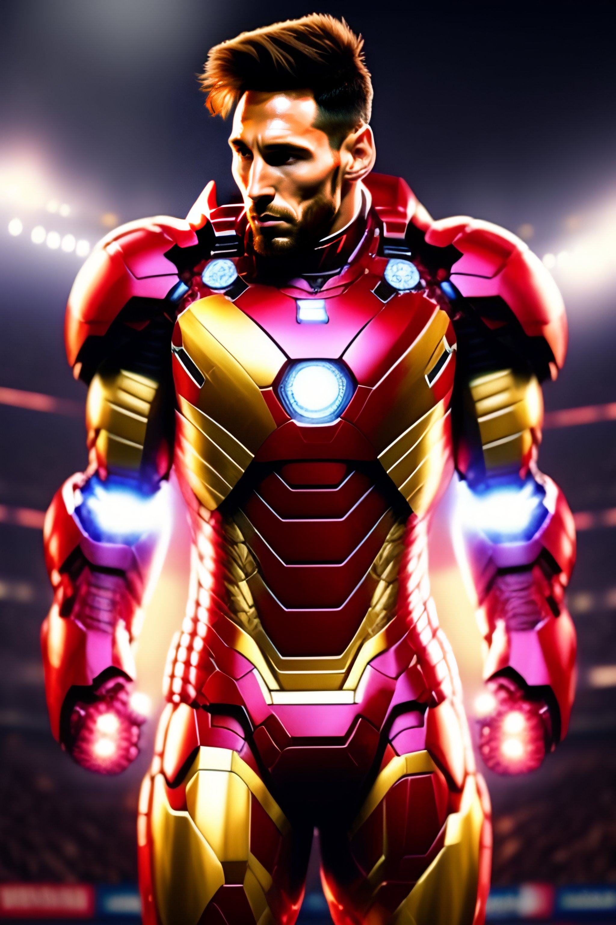Lexica - Messi in an iron man suit, with a full gauntlet snapping his ...