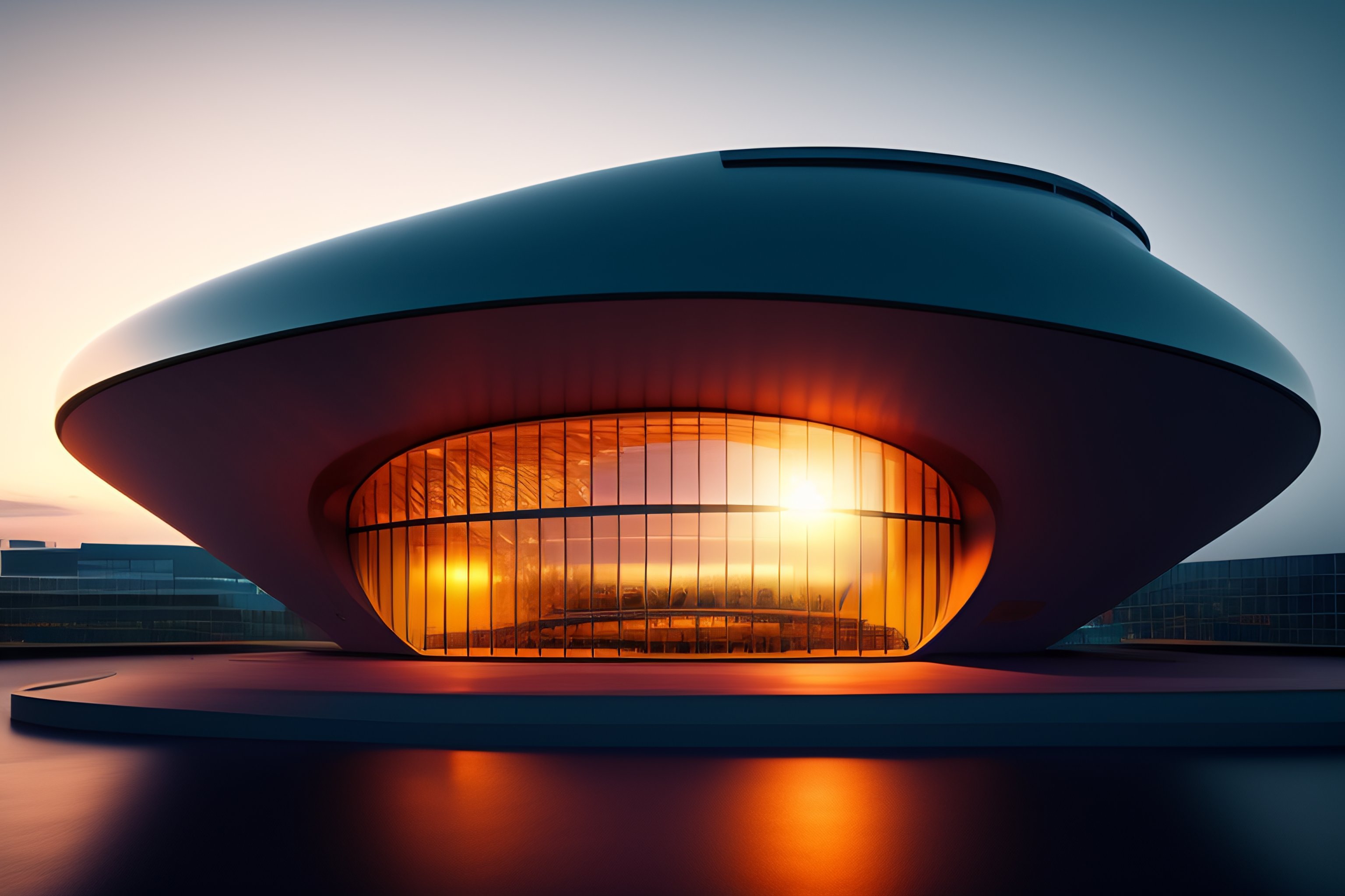 Lexica - Wide angle view of the exterior of a futuristic museum ...