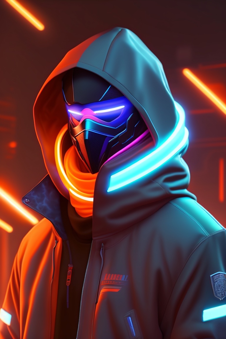 Lexica - Male character, hooded, nerd, solo leveling, neon orange, mask