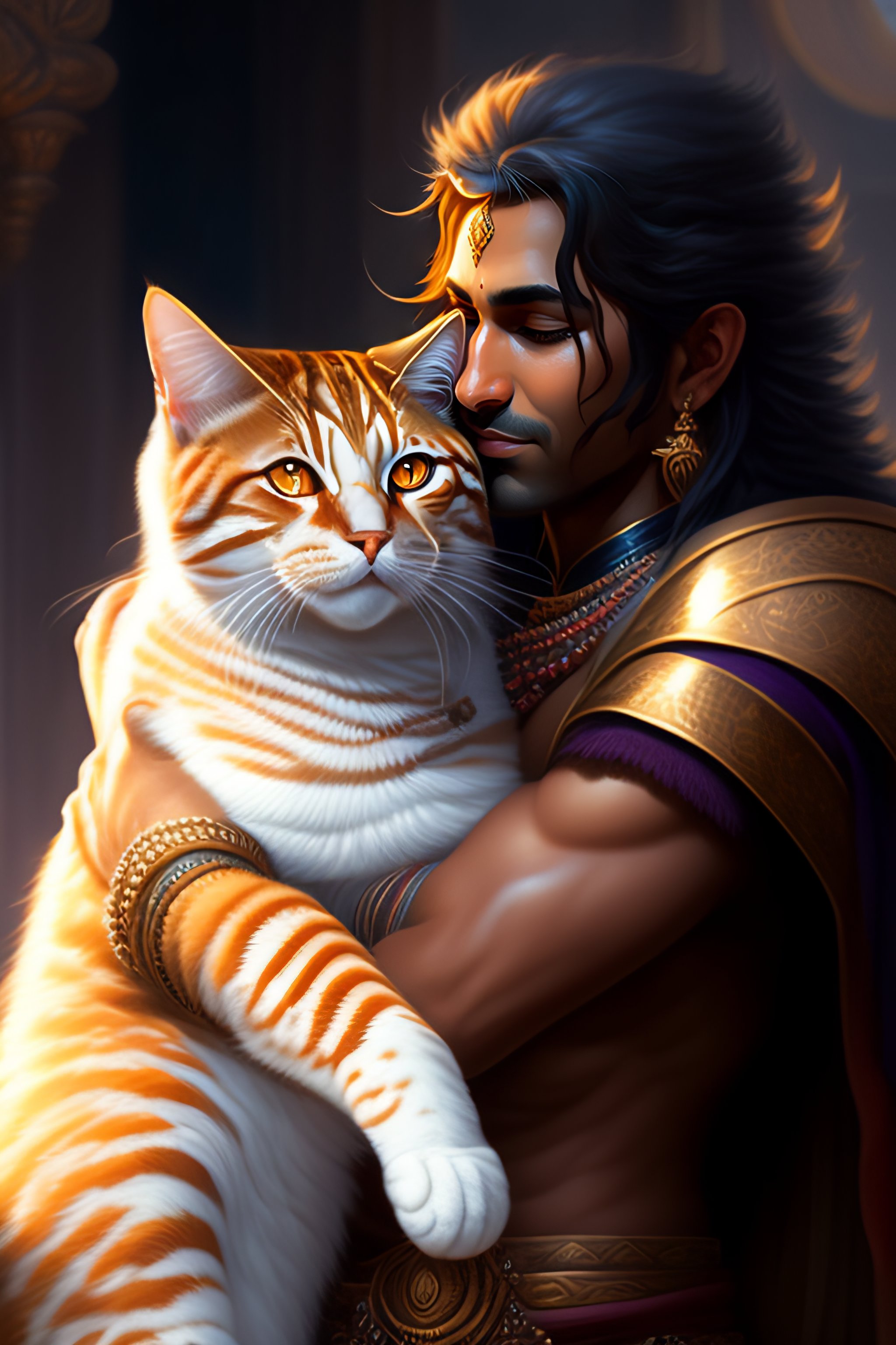 Lexica - A detailed portrait of lord shiva hugging a tabby cat ...