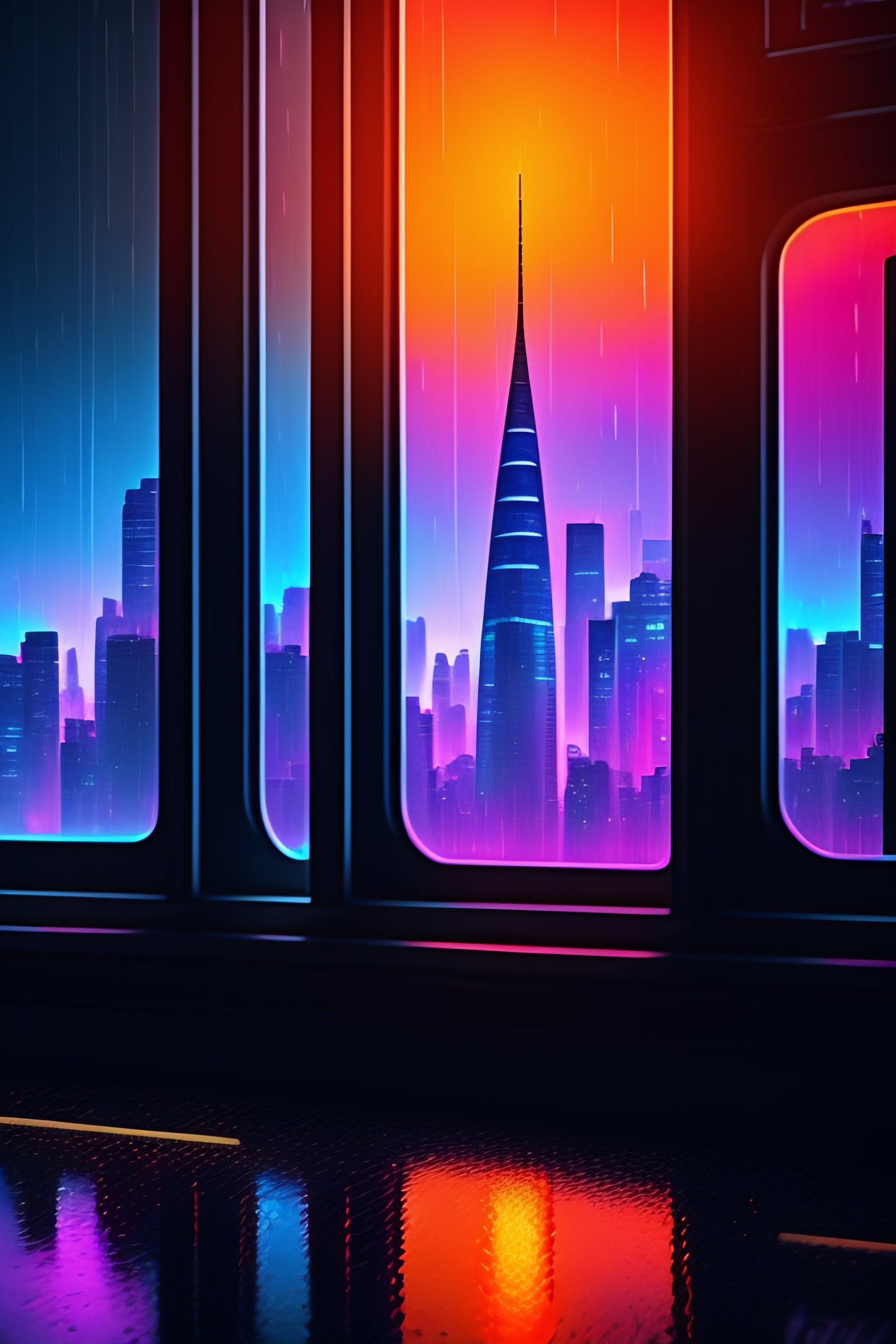 Lexica - Sci-fi noir style. A neon-lit city skyline seen through a ...