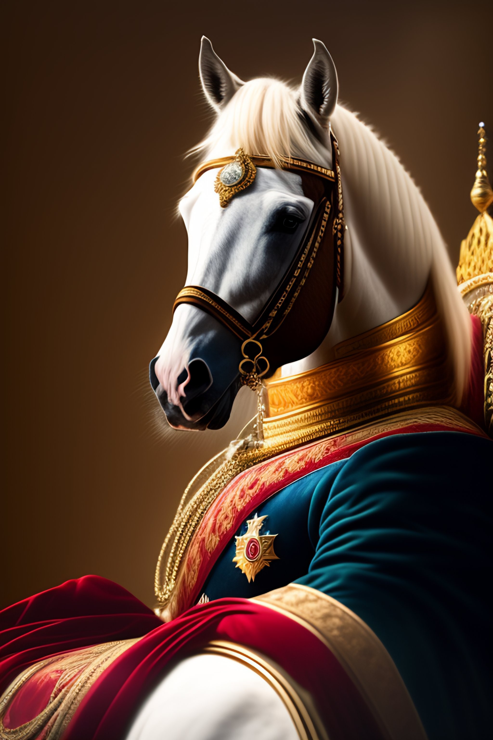 Lexica - A portrait of horse as a king sitting on a throne, cute