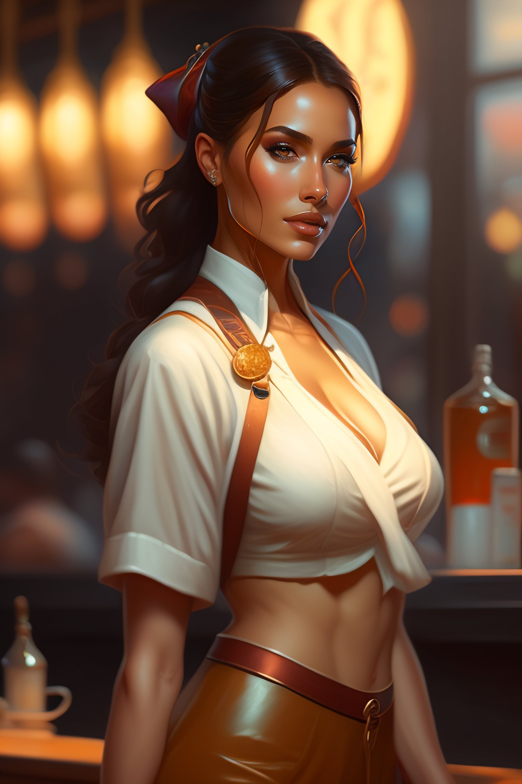 Lexica - Waitress with crop top, highly detailed, digital painting, half body shot, artstation ...