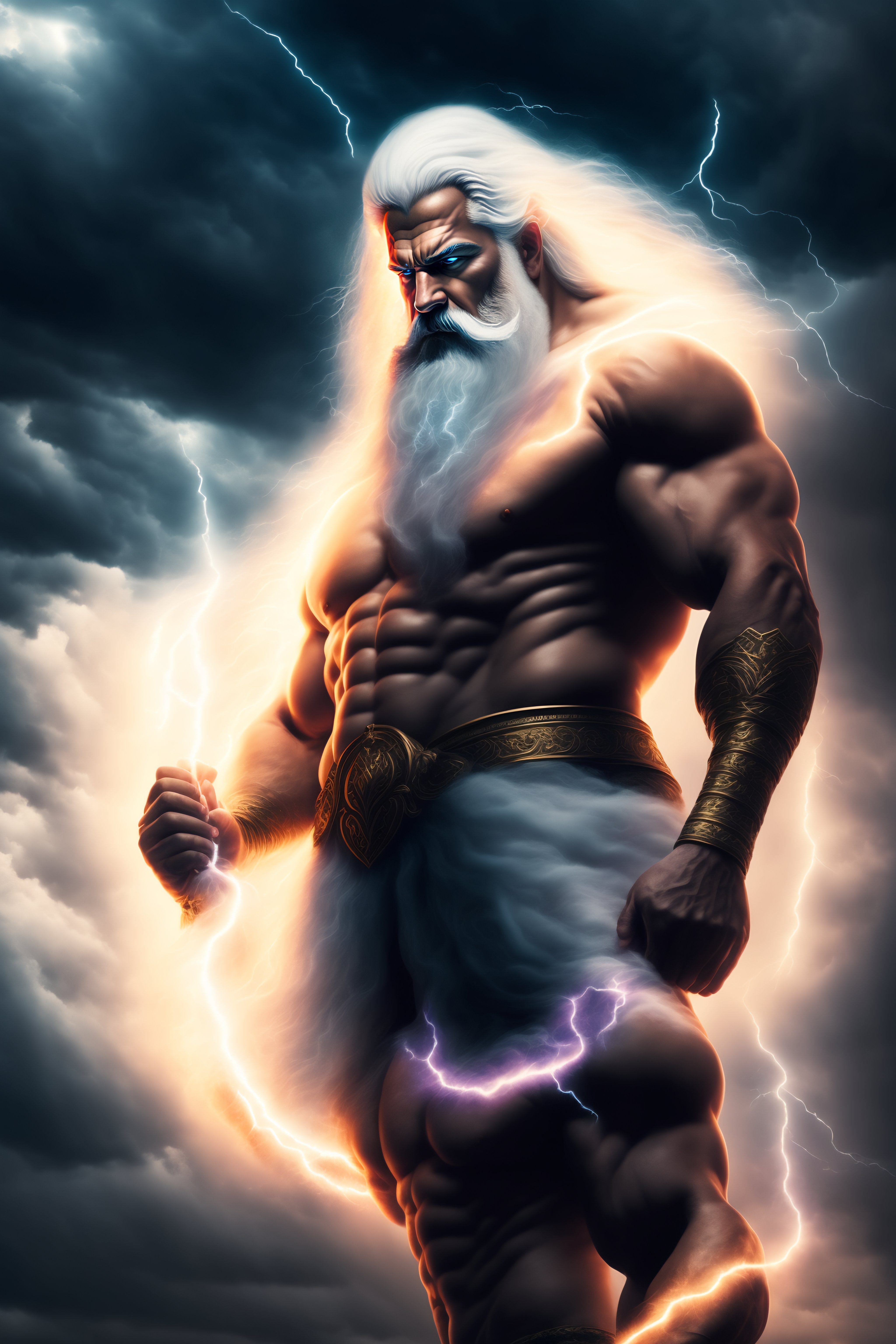 Lexica - Old god zeus, with long white hair, in the sky, with athletic ...