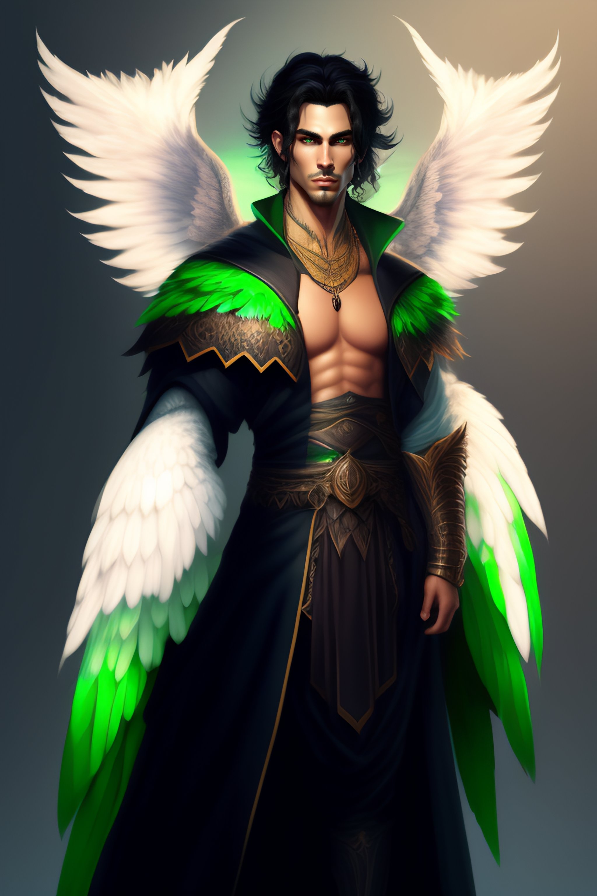 Lexica - Draw of a man mage with green eyes, dark hair, white skin and ...