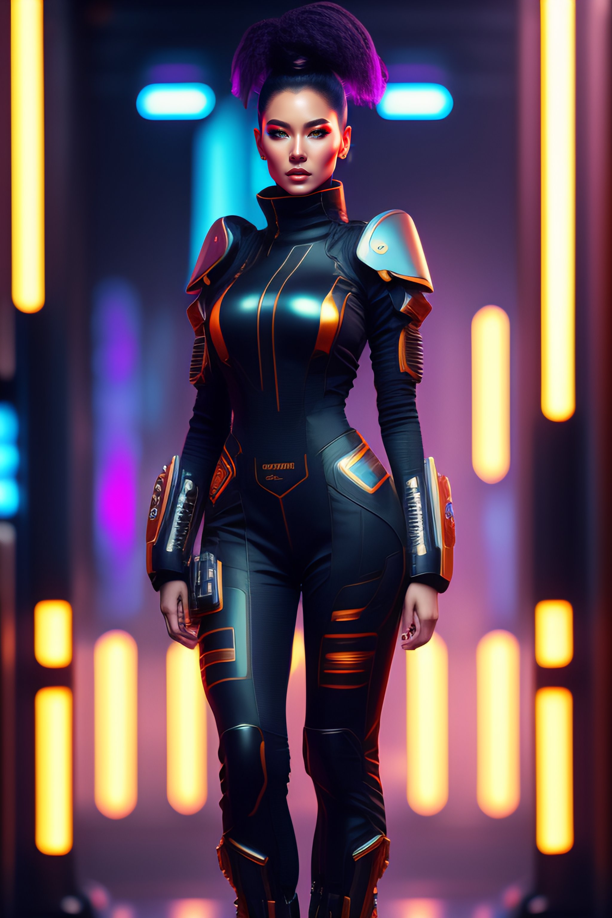 Lexica - Full body. Cuberpunk. retro futurism. Mech Punk clothes with ...