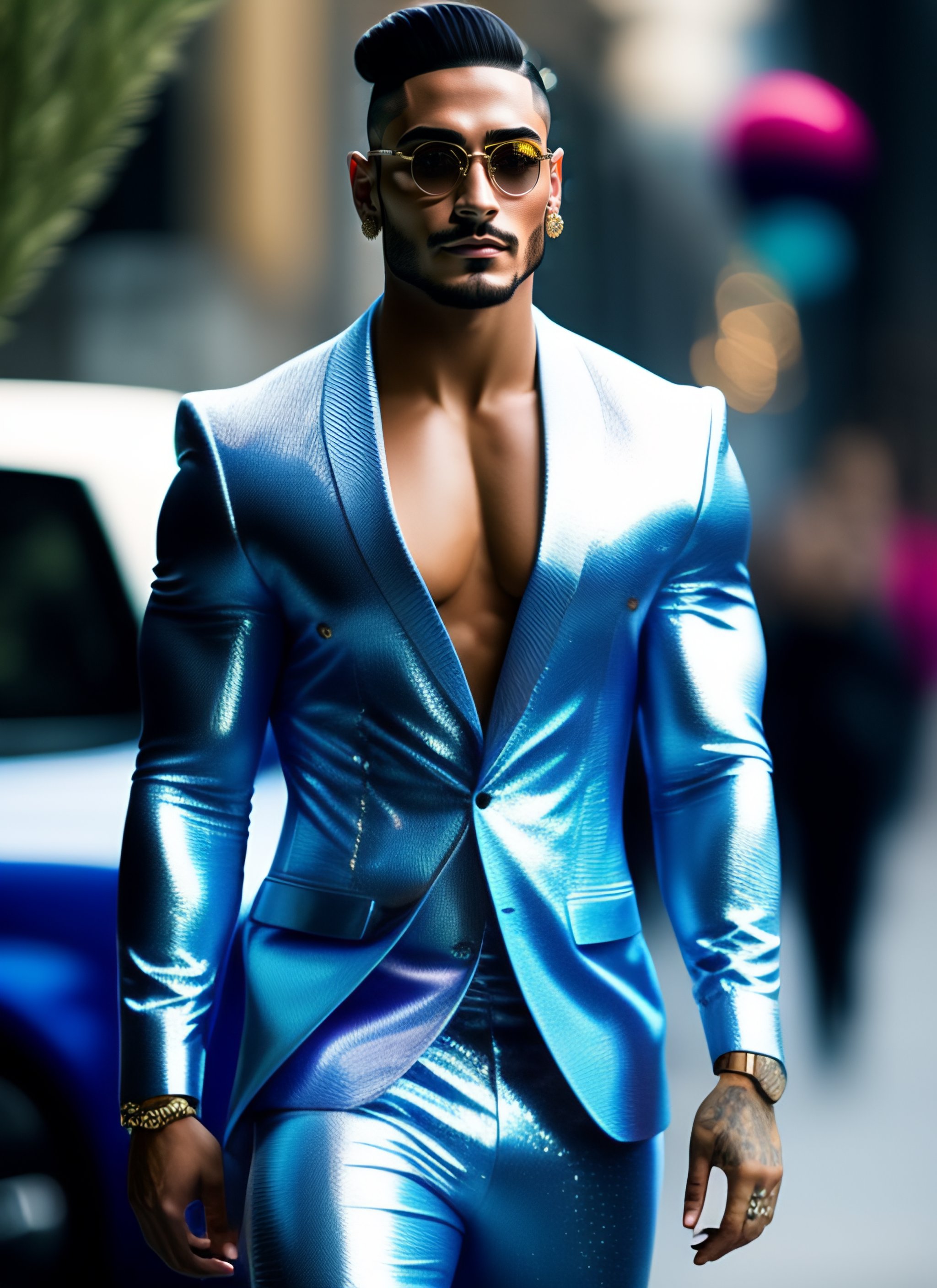 Lexica - Fit Maluma wearing a tight long Cinderella dress