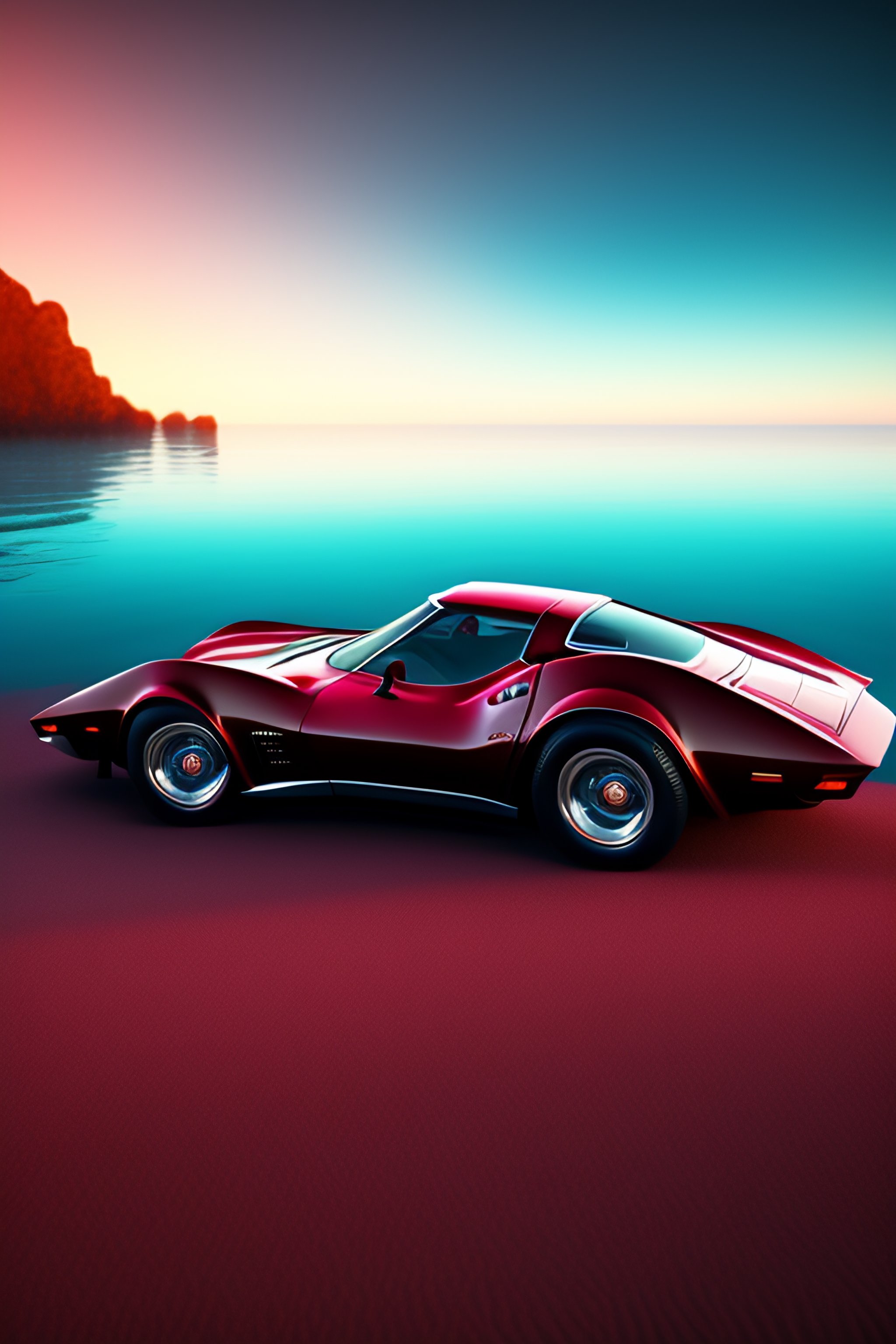 Lexica - Burgundy 1974 Corvette, car underwater, sitting on ocean floor ...