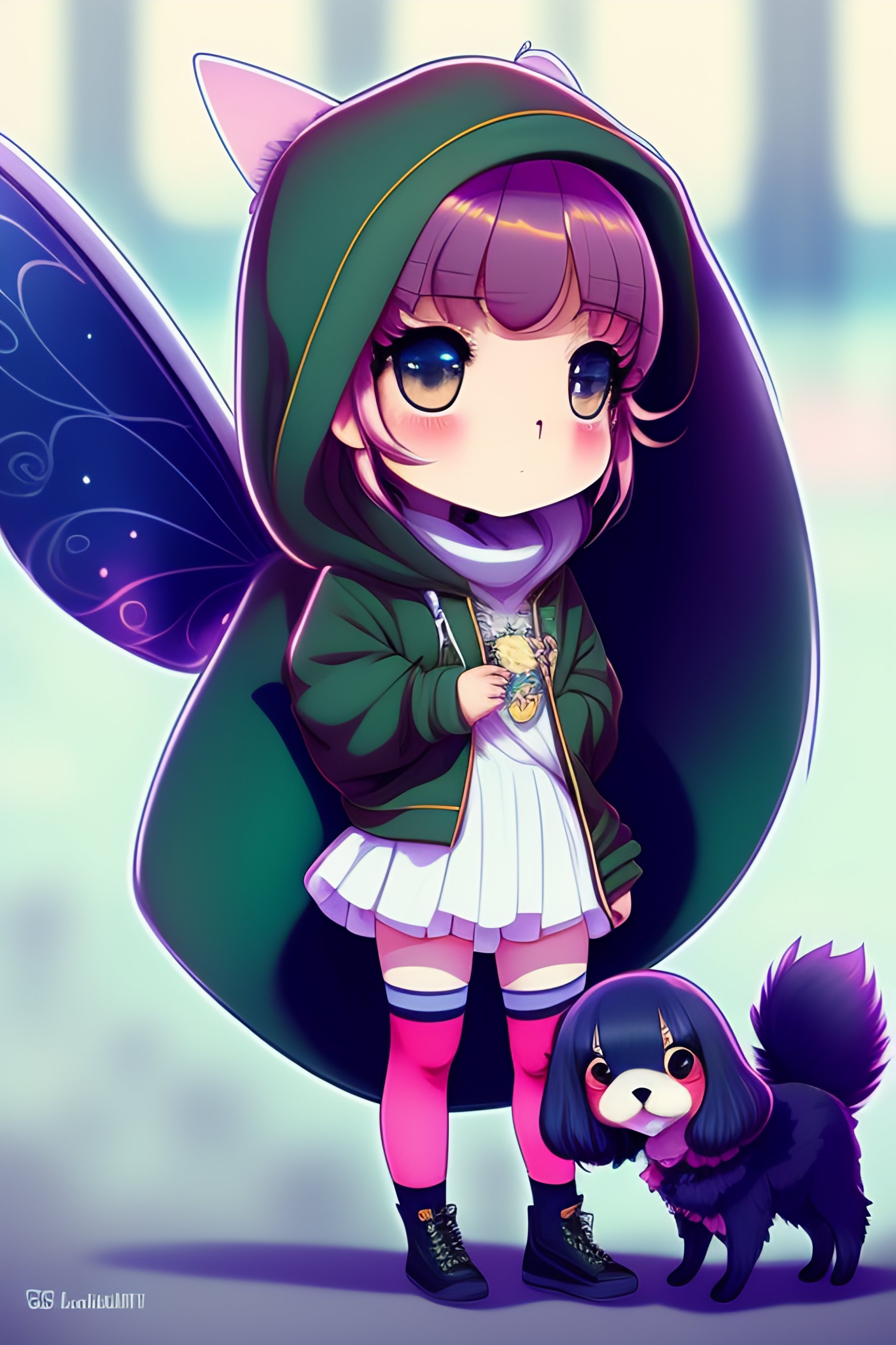 Lexica - Chibi fairy with long hair wearing oversized hoodie and thigh ...