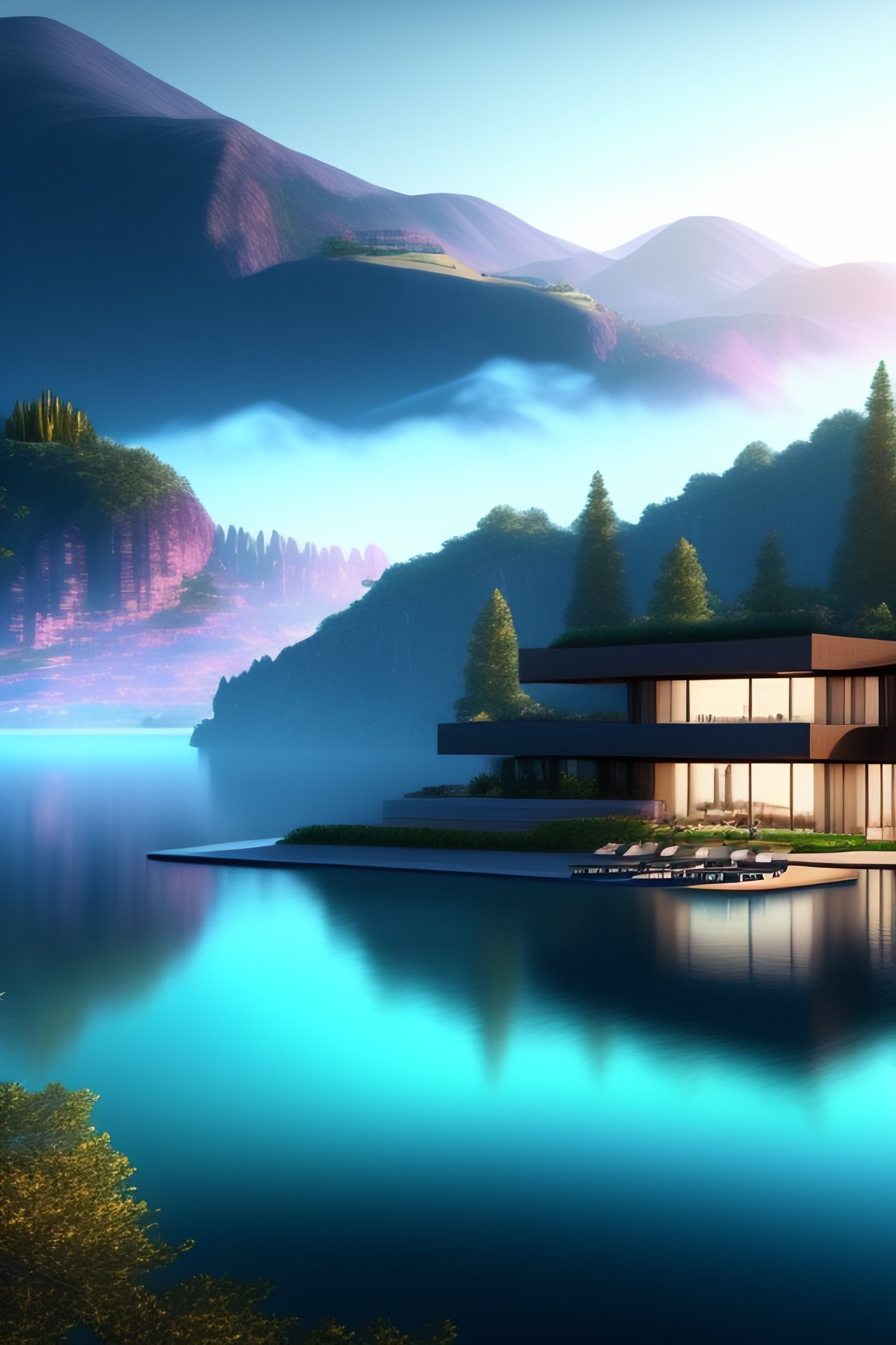 Lexica - A row of beautiful villas on a mountainside with beautiful ...