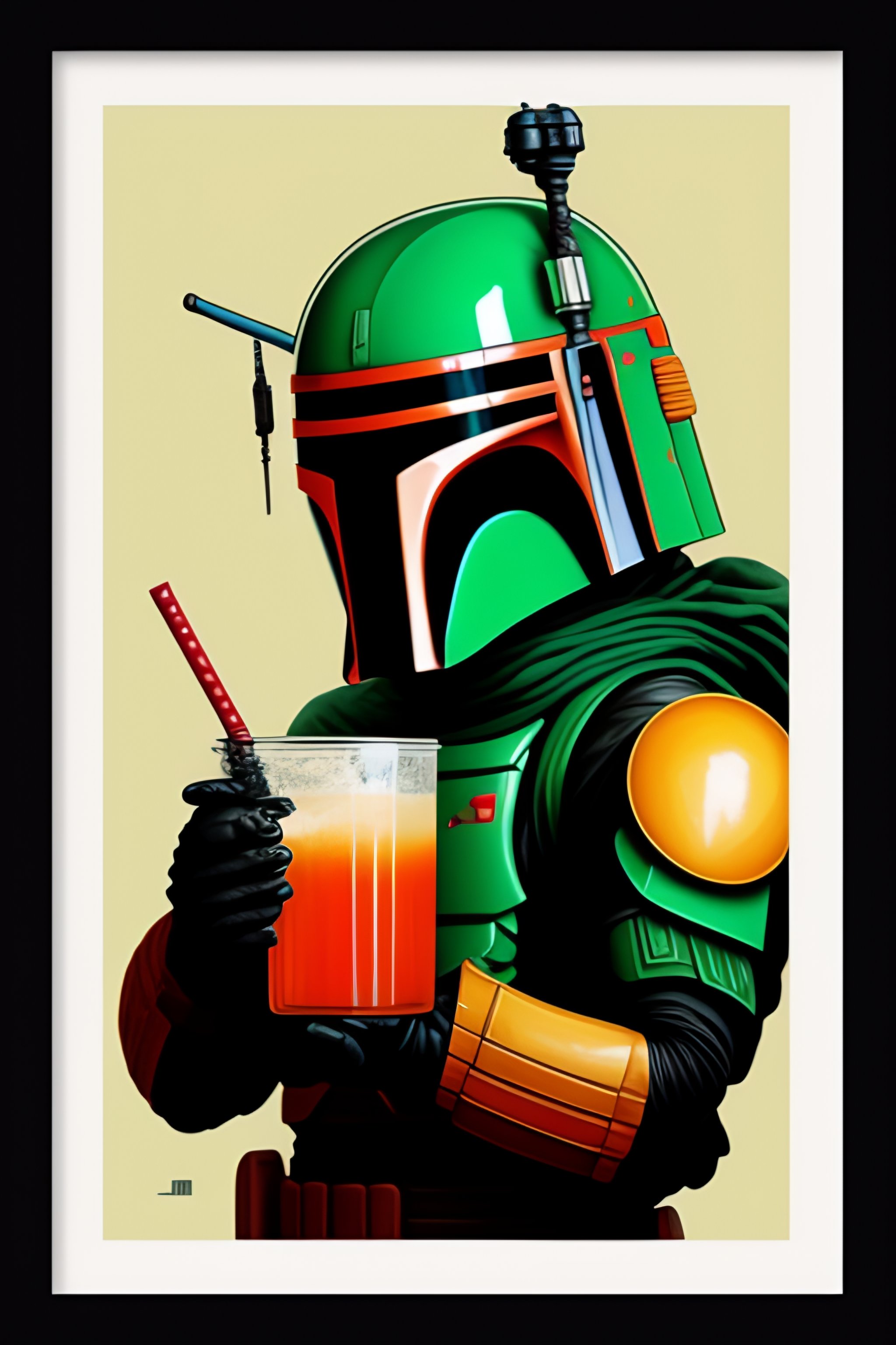 Lexica - Boba Fett sipping boba tea, 3 colour print