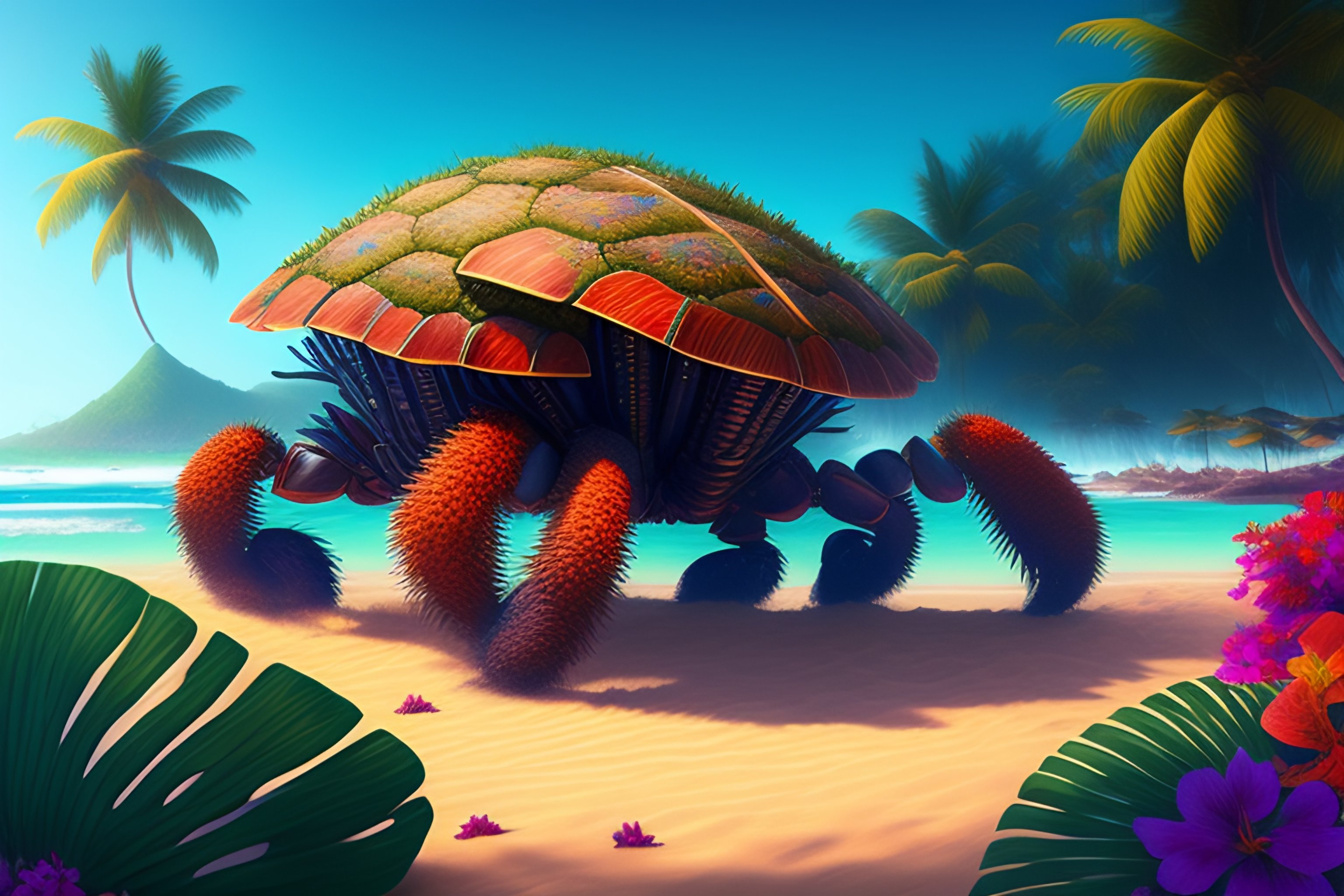 Lexica - Giant coconut crab horror monster creature on tropical beach ...