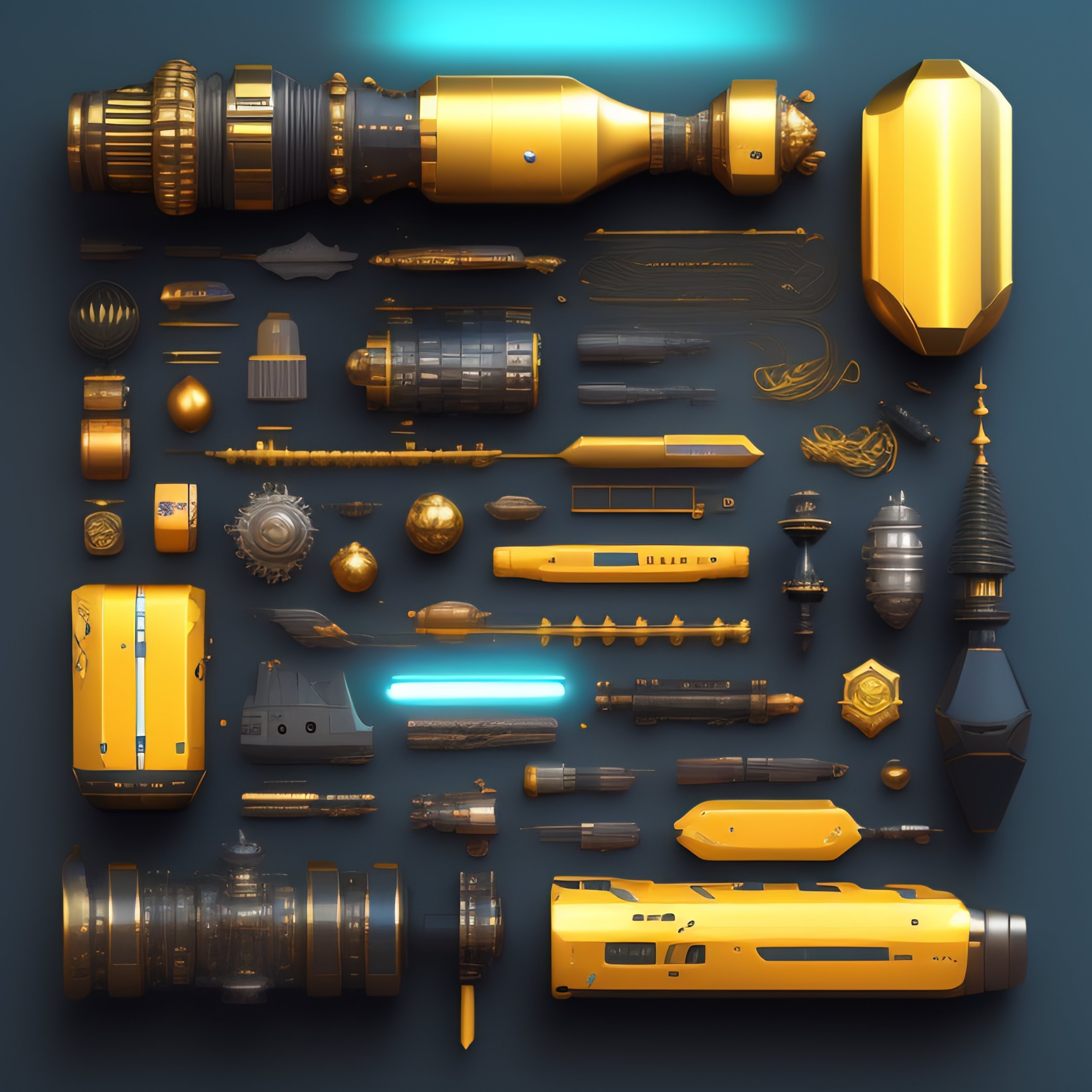 Lexica - Futuristic magical devices, Costumes and props, Knolling ...