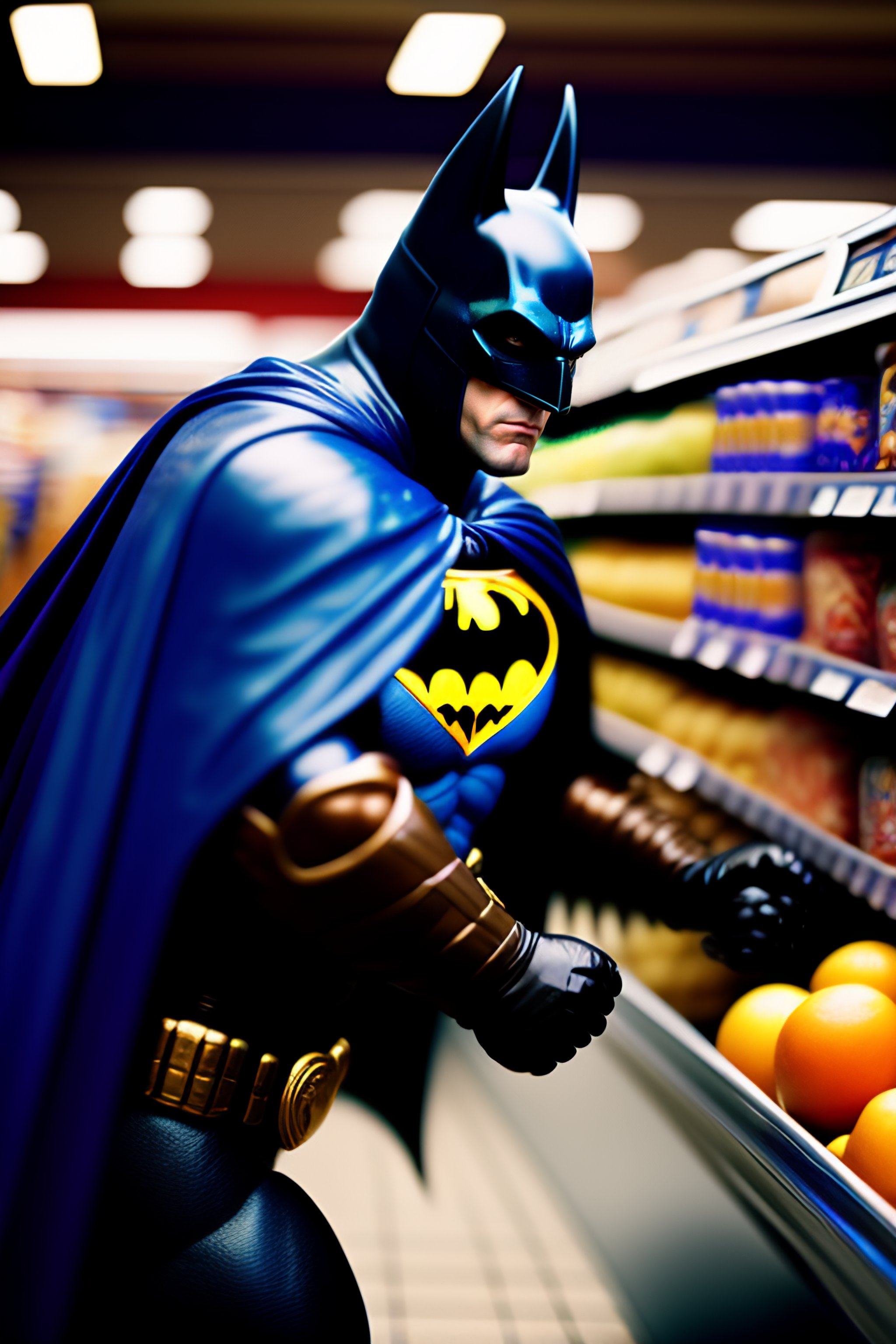 Lexica - Screen shot of classic blue Batman pushing a shopping cart in ...