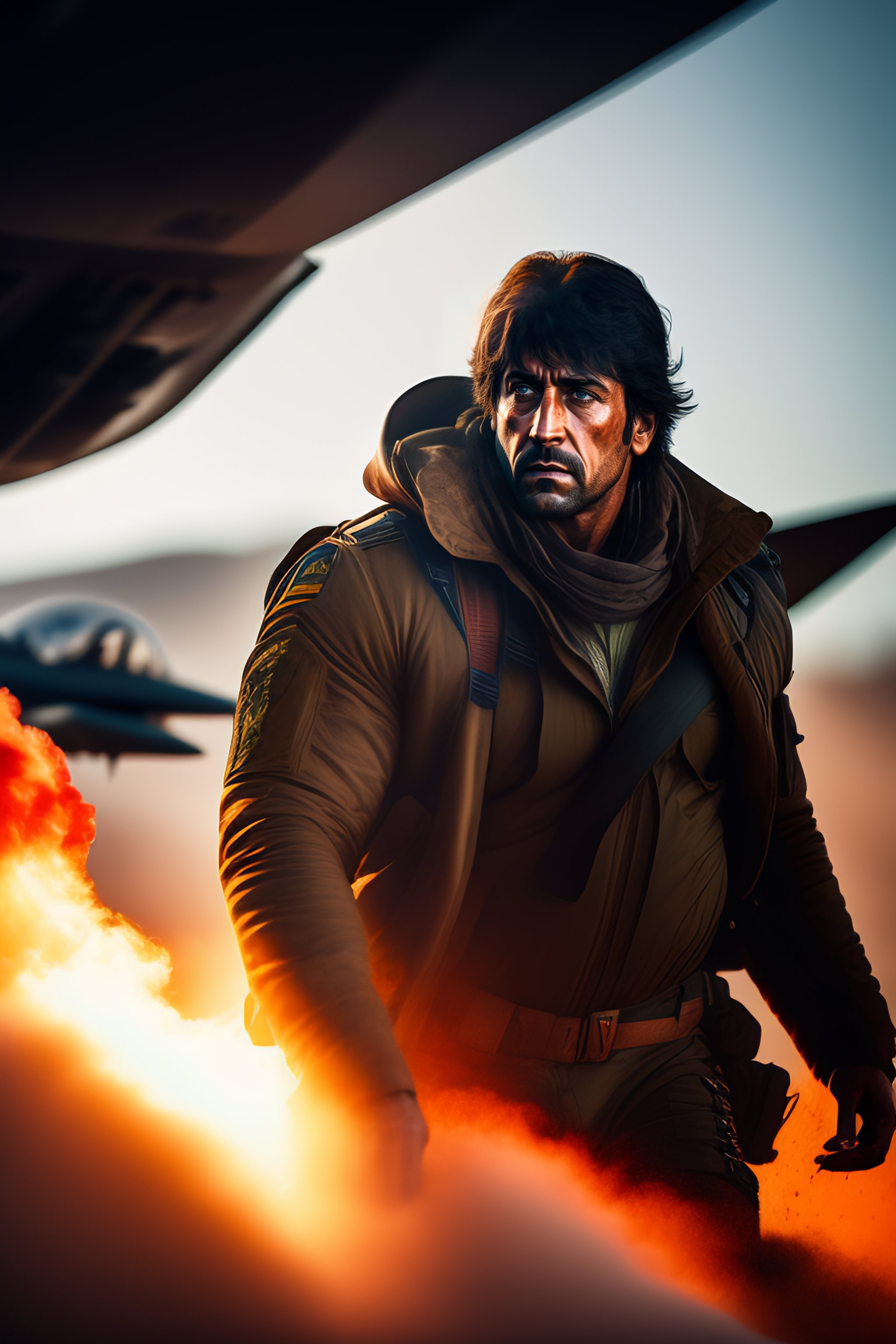 Lexica - Action shot of john rambo in a fighter jet, cinematic lighting ...
