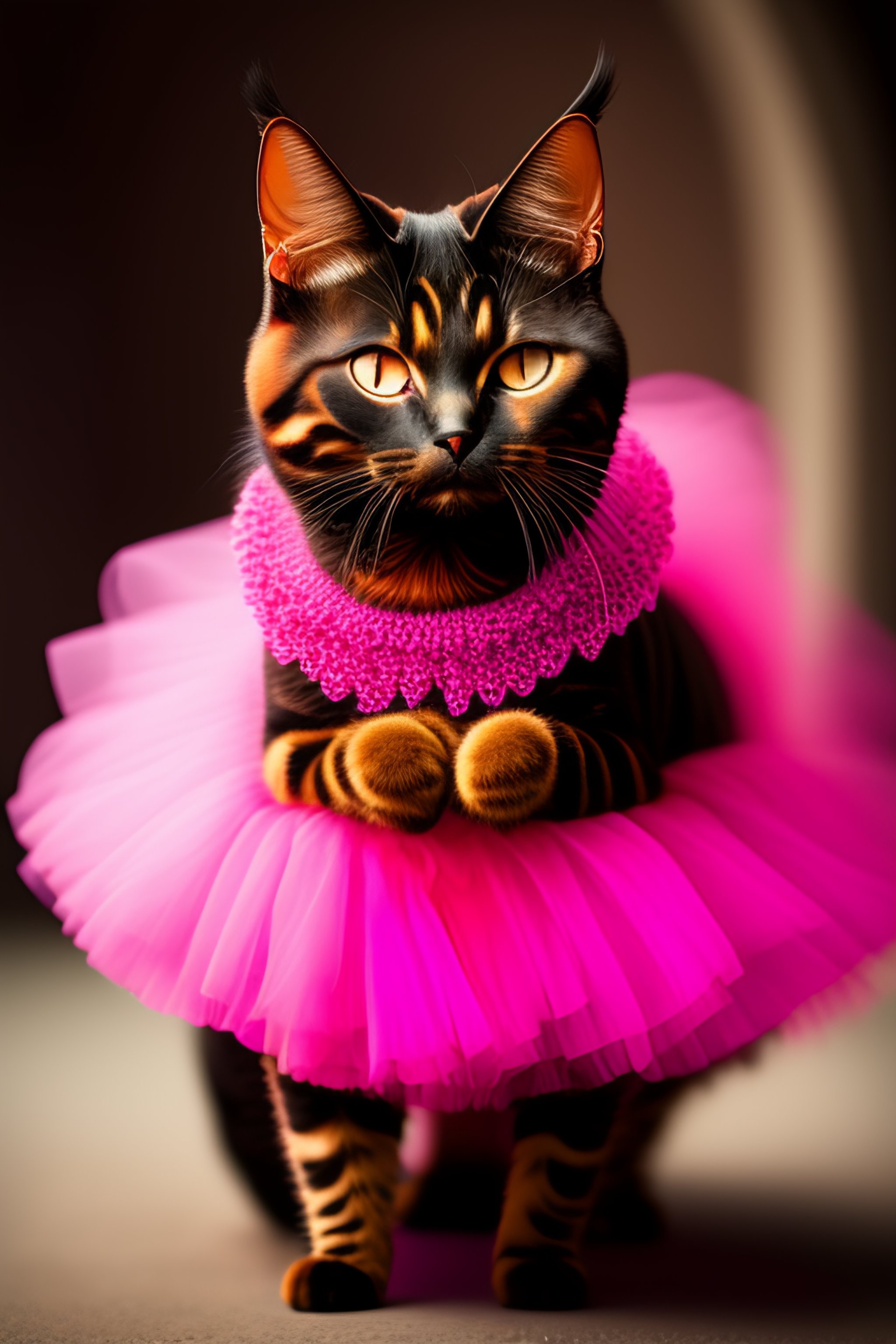 Lexica - An ugly ((tortoiseshell cat)) demon wearing a pink tutu skirt ...
