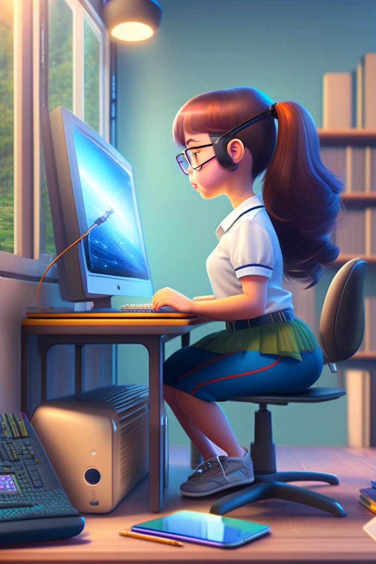 Lexica - A nerdy girl is programming at a computer in a room full of ...