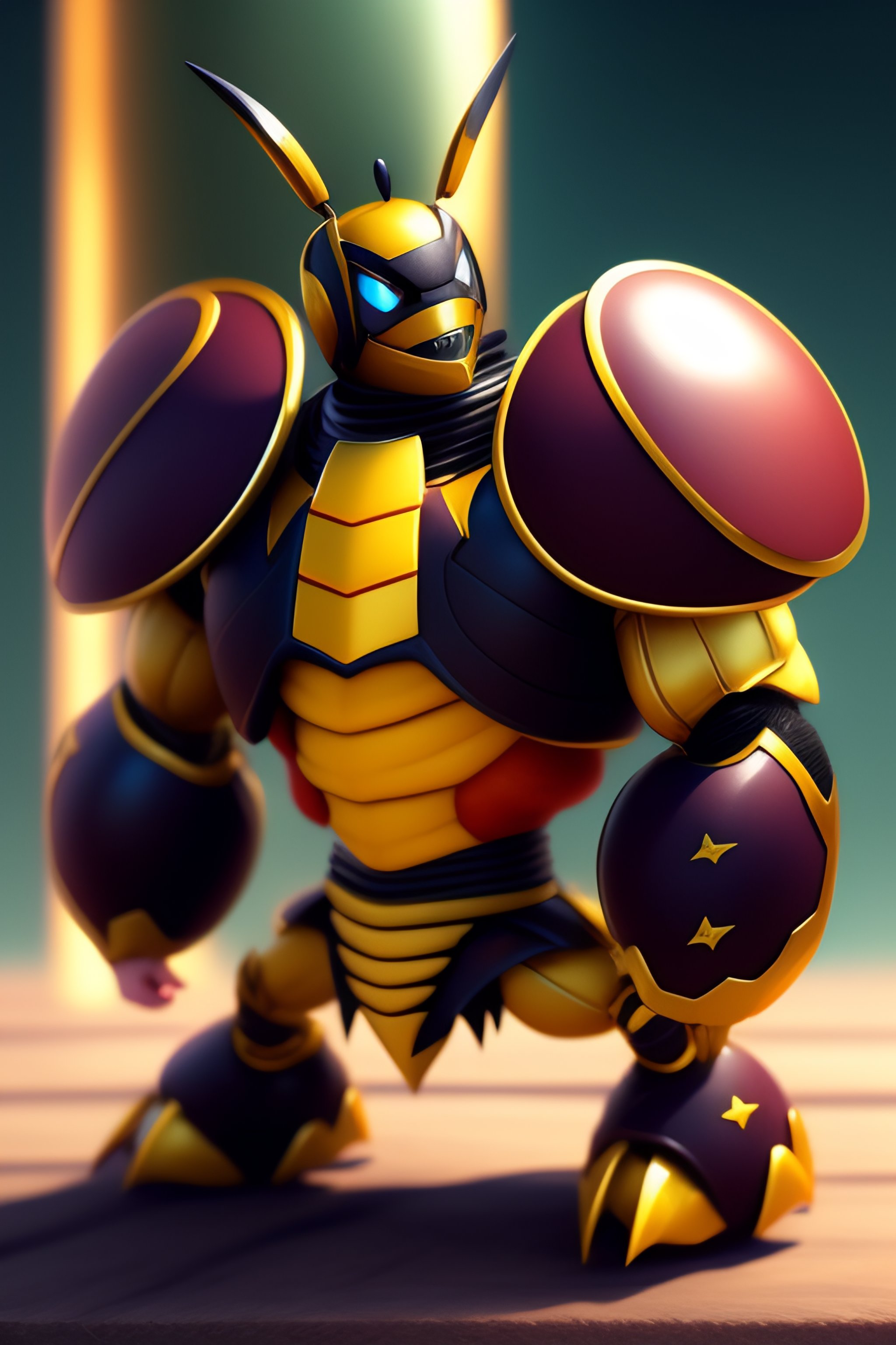 Lexica - Cartoon bee knight looks like Beedrill with a cup of coffee