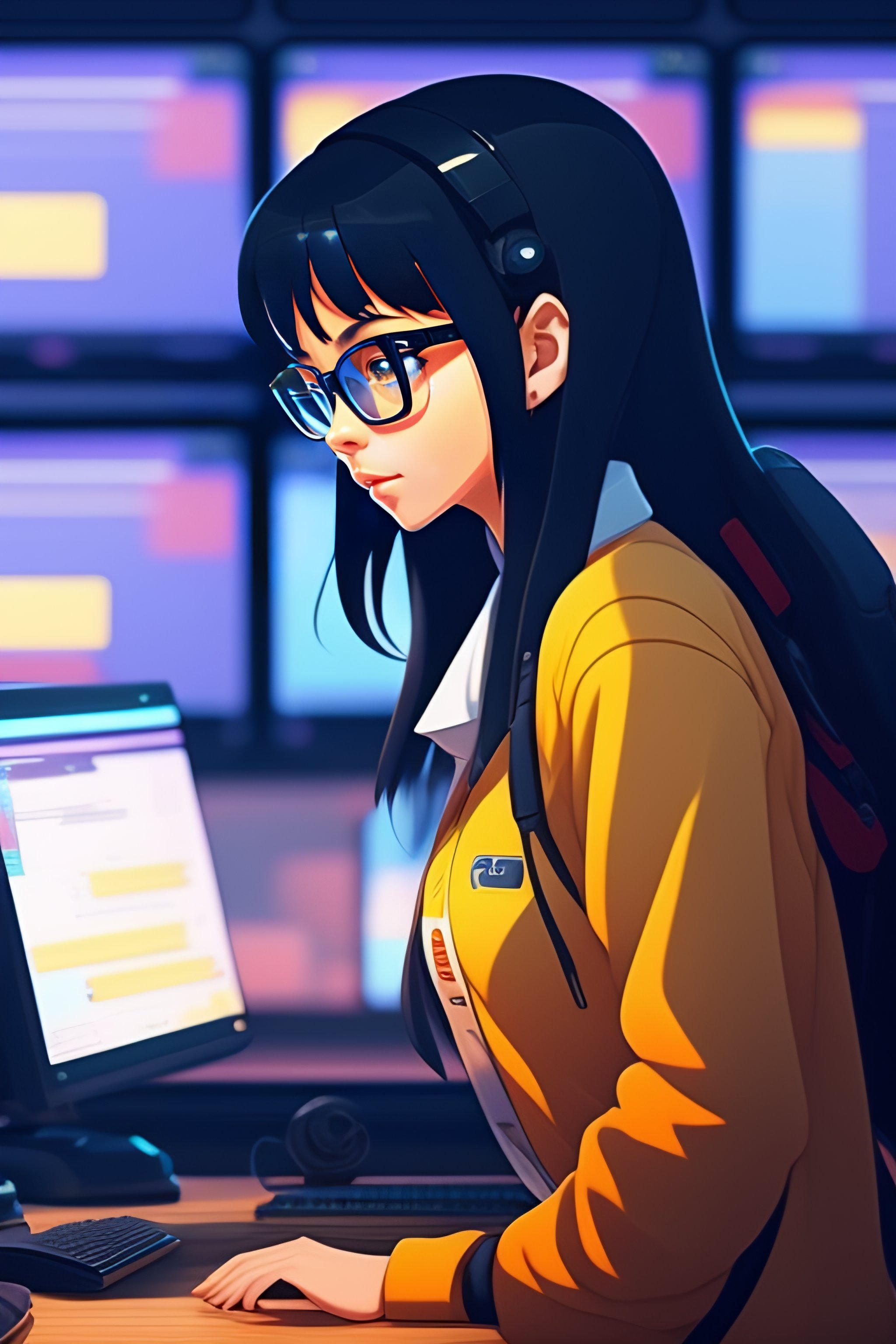 Lexica - A nerdy girl is programming at a computer in a room full of ...