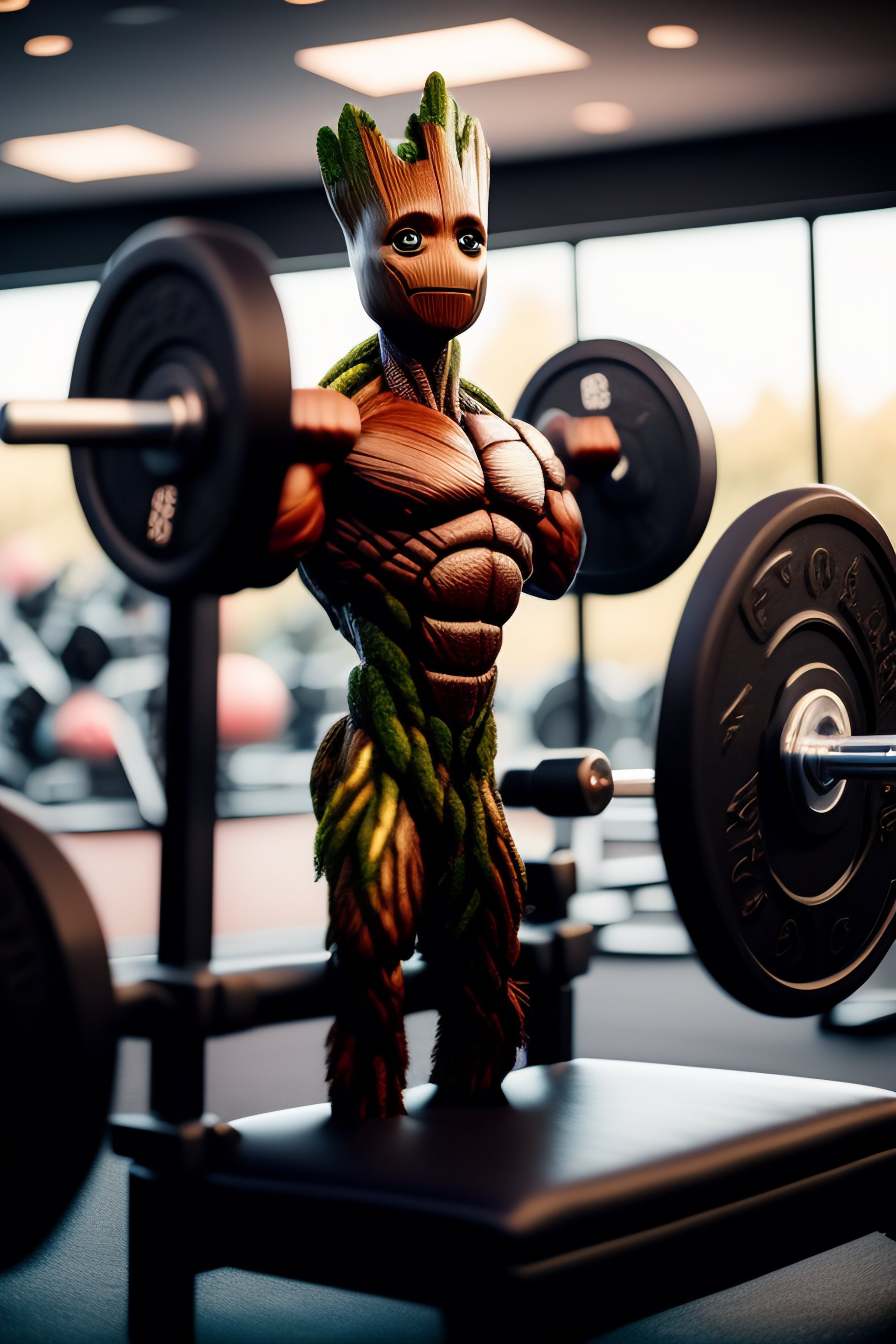Lexica - Groot doing bench press and getting swole at a luxury gym ...