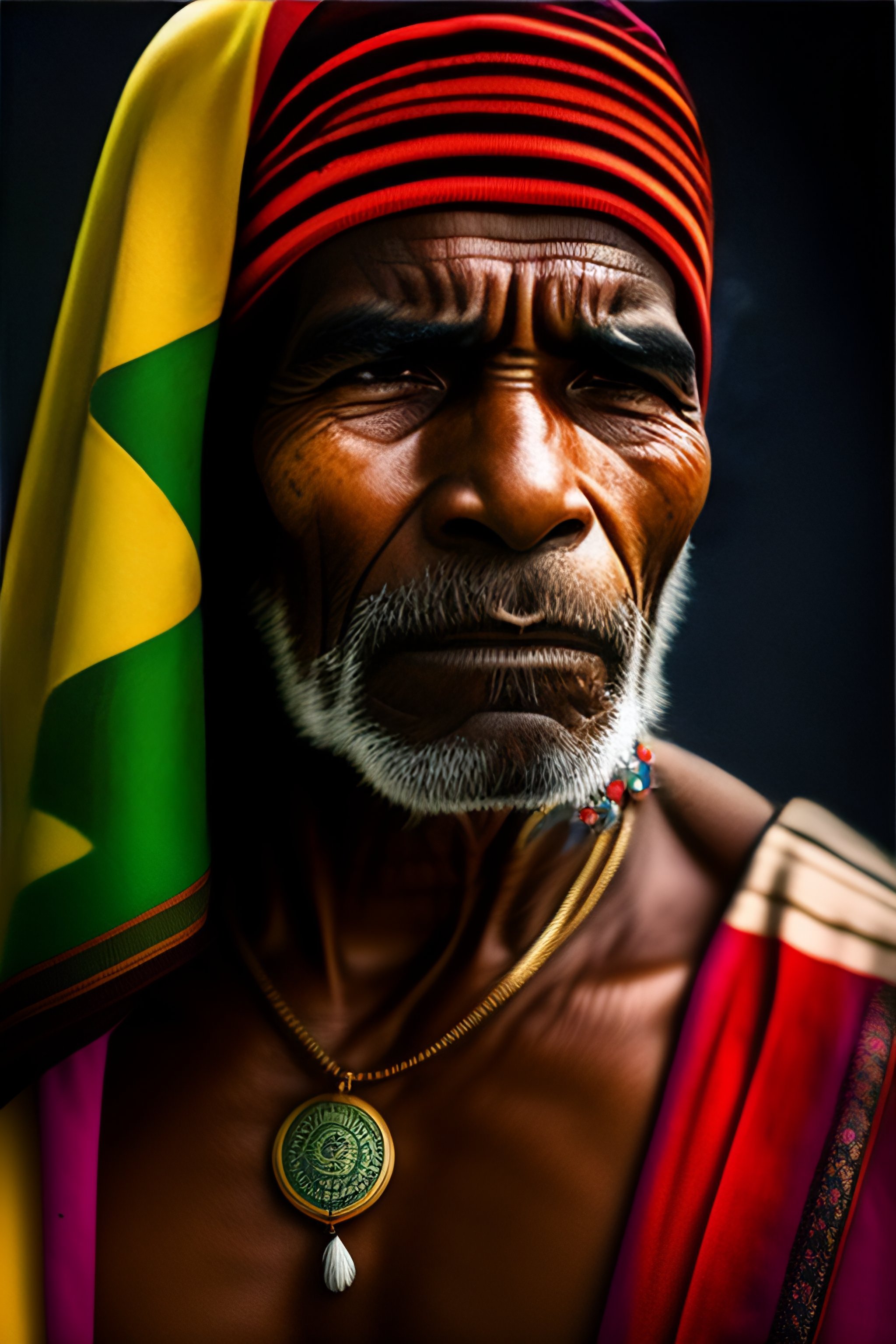 Lexica - Portrait of tribal colombian, brazilian man crying
