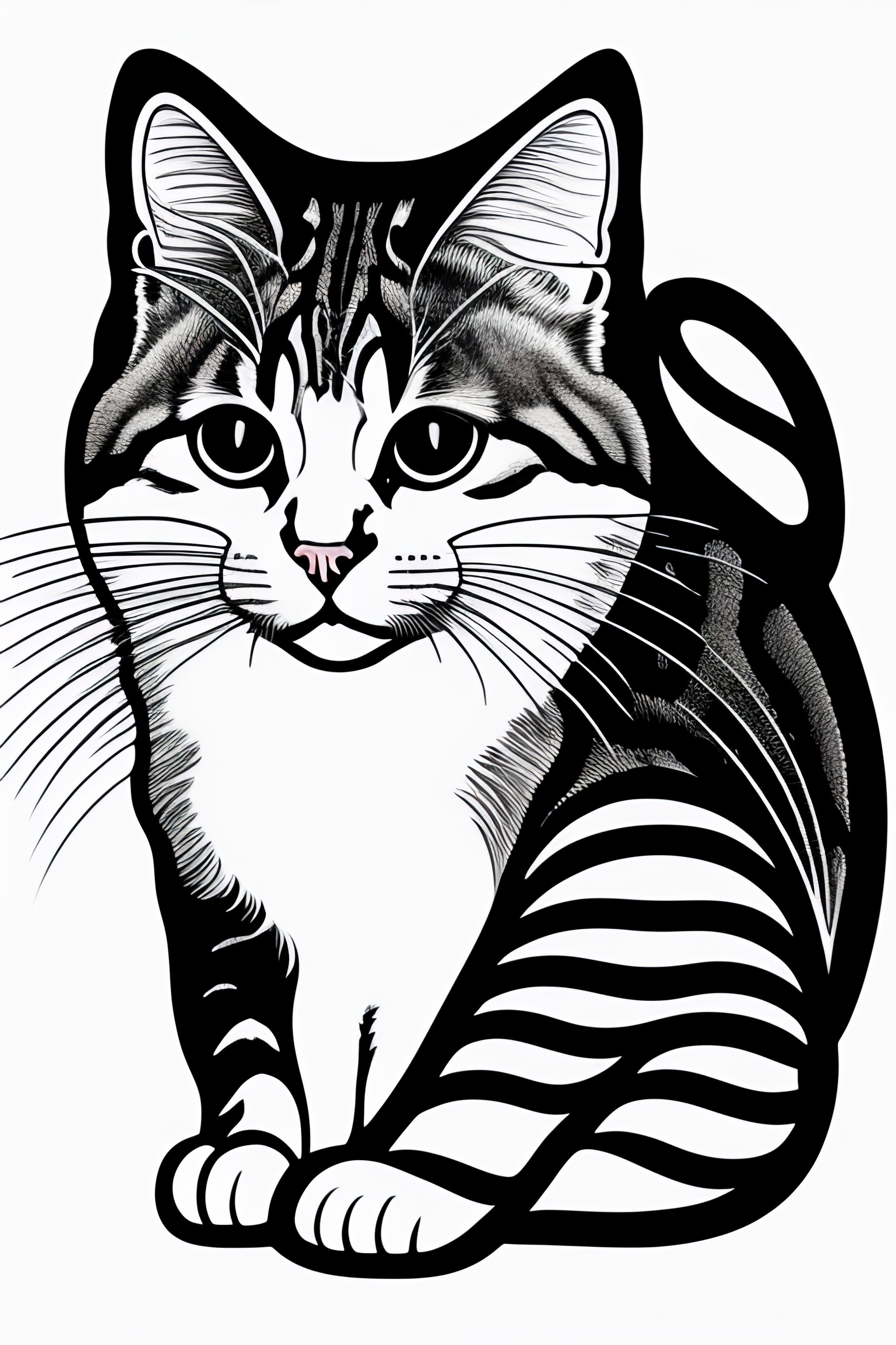 Lexica - Black line on white background ,cat, outline, one line ...